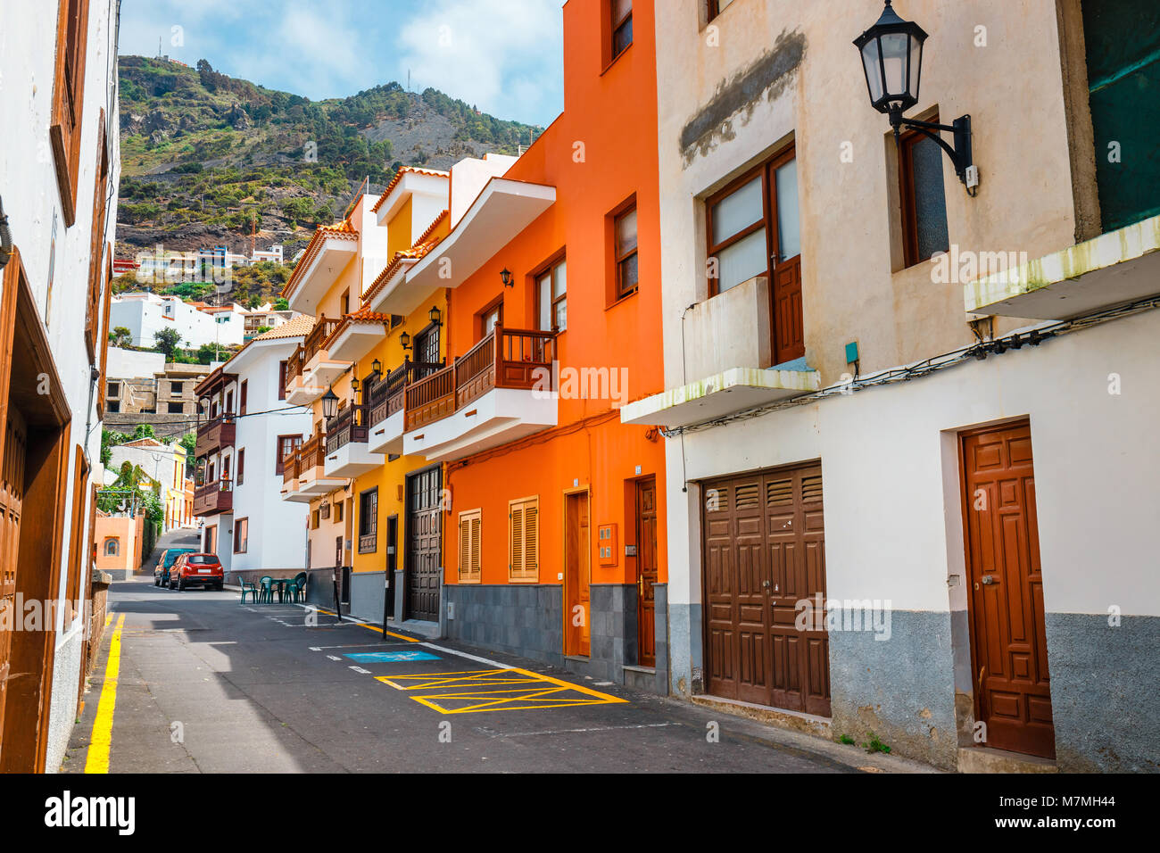 Colorful buildings on the streets of Garachico, Tenerife, Canary ...