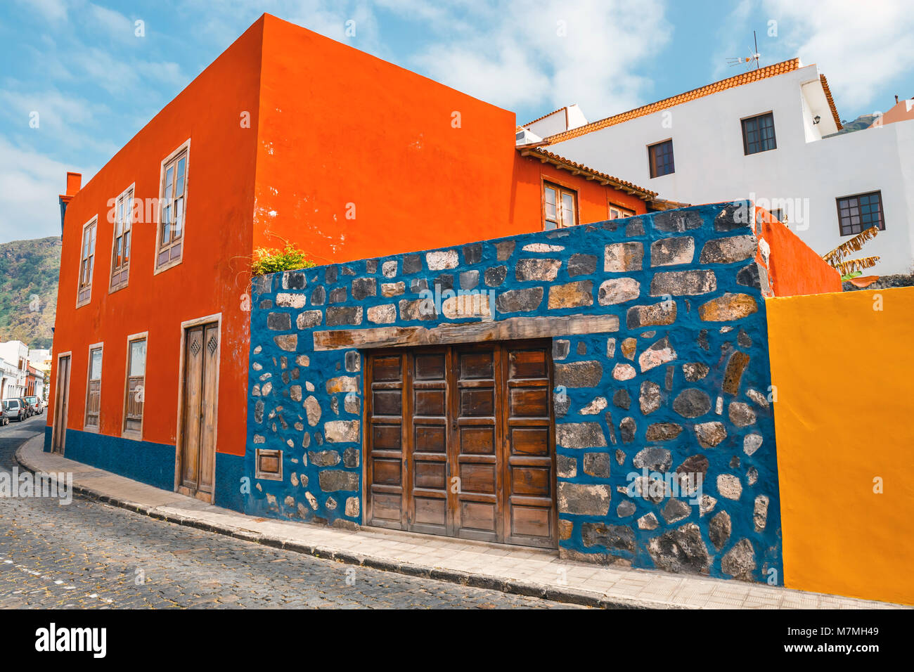 Colorful buildings on the streets of Garachico, Tenerife, Canary ...
