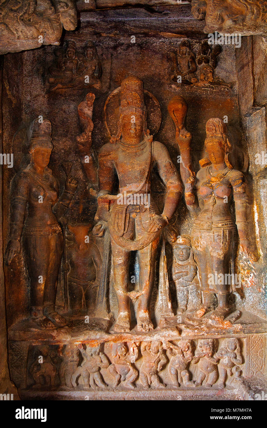 Cave 1 : Shiva and consorts. Badami Caves, Bijapur district, Karnataka ...