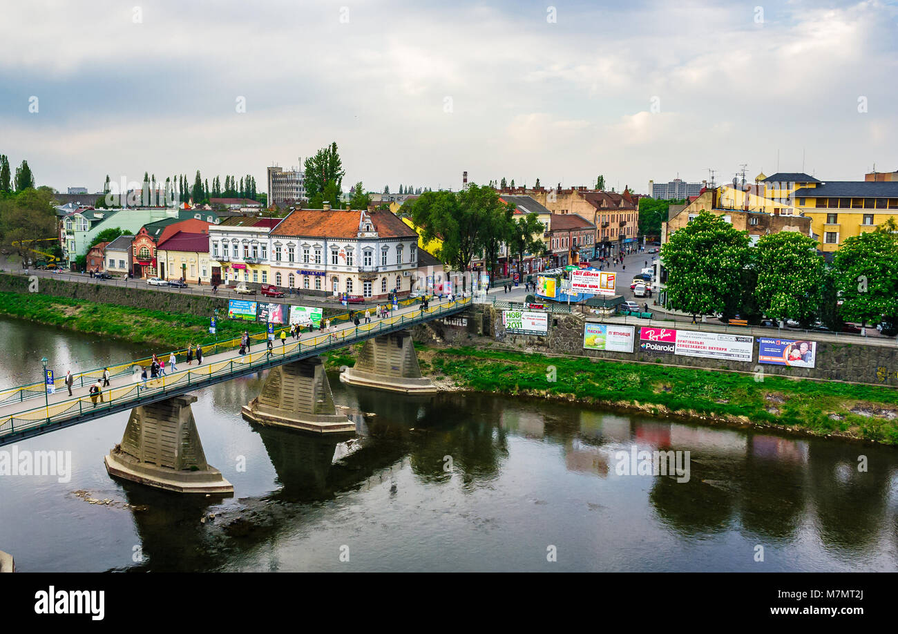 Uzhgorod, Ukraine - April 29, 2011: bird eye view of Uzhgorod town ...