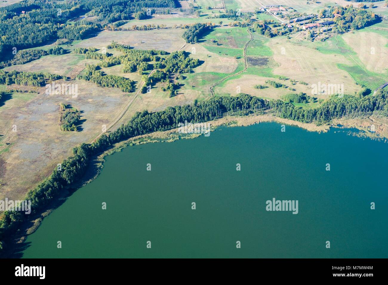 Aerial view of beautiful landscape of Mazury, Poland - Lemiet Lake ...