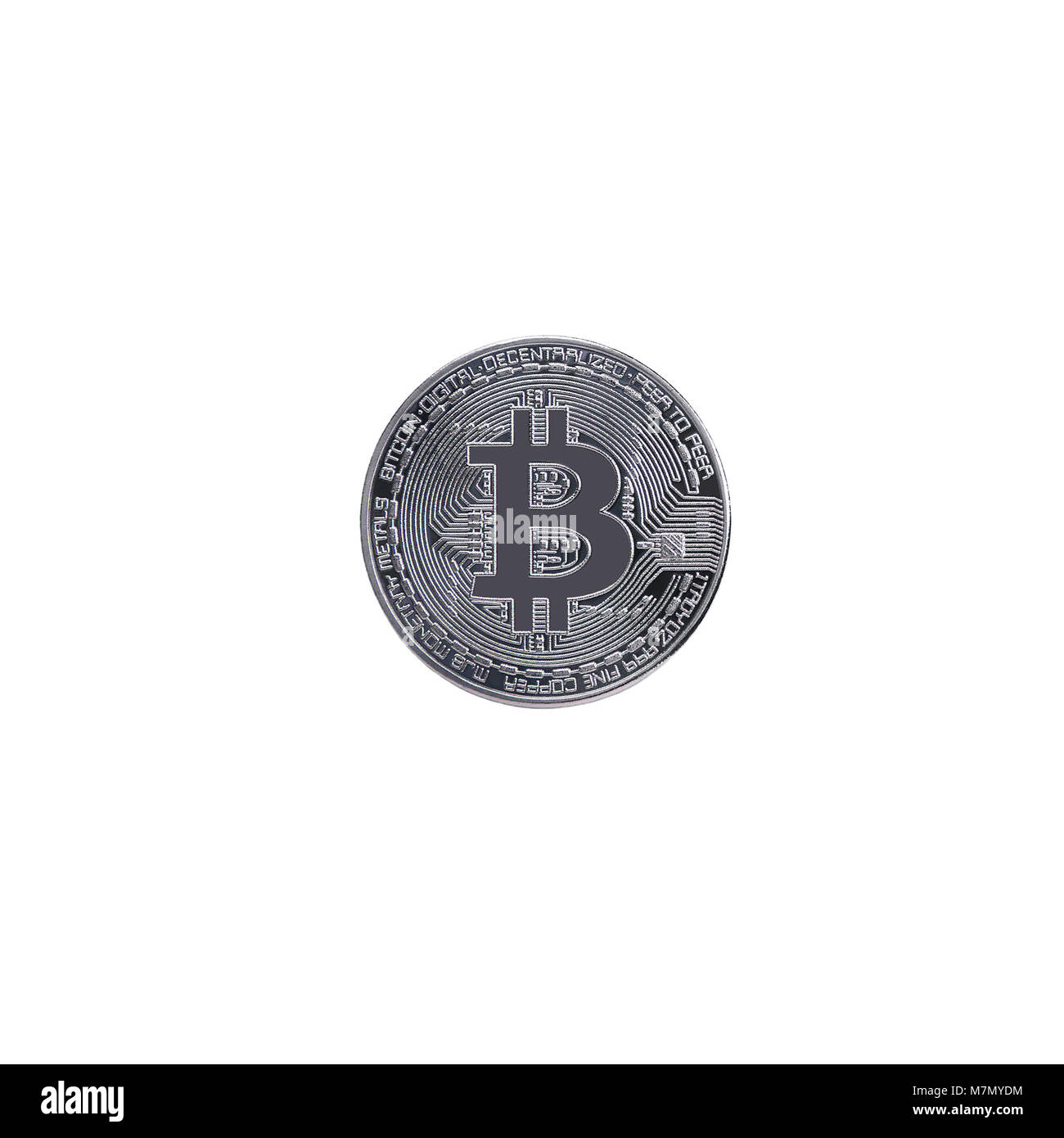 Silver bitcoin isolated on white background. Crypto-currency Stock ...