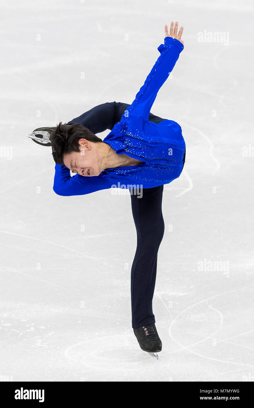 Denis Ten (KAZ) competing in the Figure Skating Men,s Short competition ...
