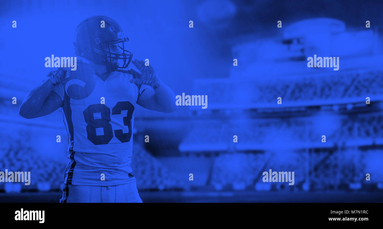 duo toned american football player in arena at night with stadium ...