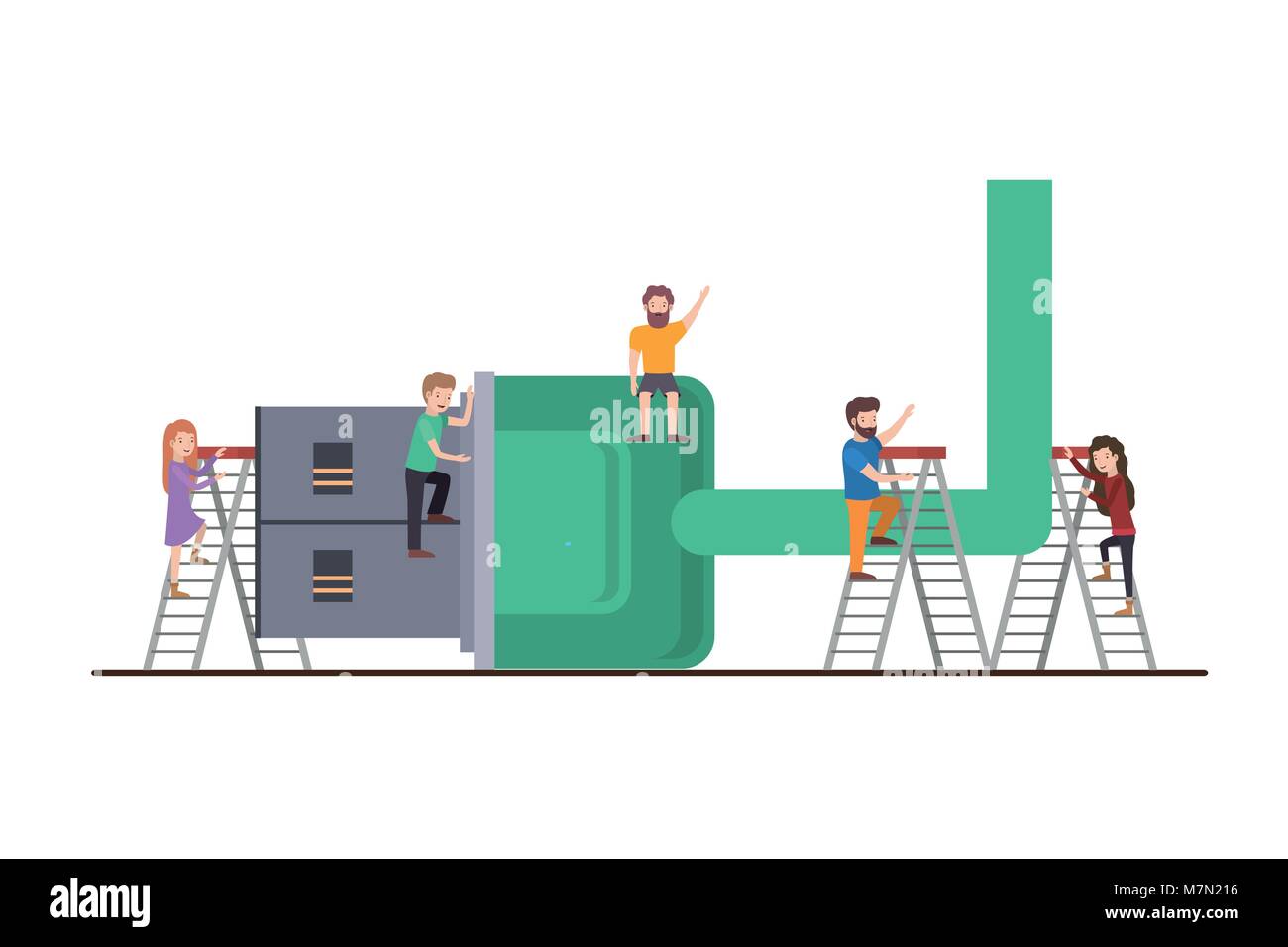 teamwork mini people doing usb cable Stock Vector Image & Art - Alamy