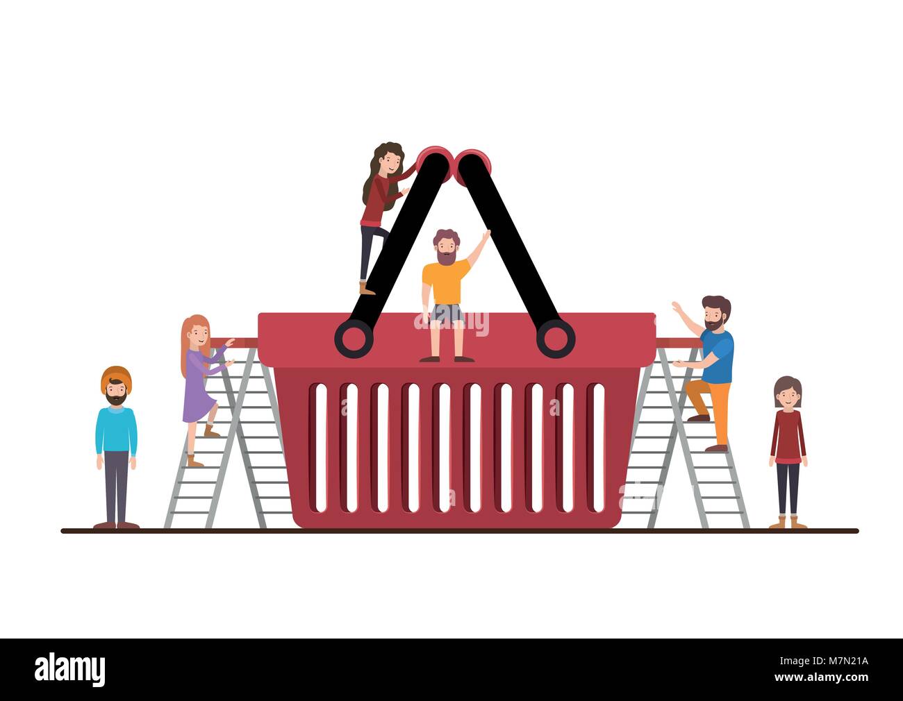teamwork mini people doing shopping basket Stock Vector Image & Art - Alamy