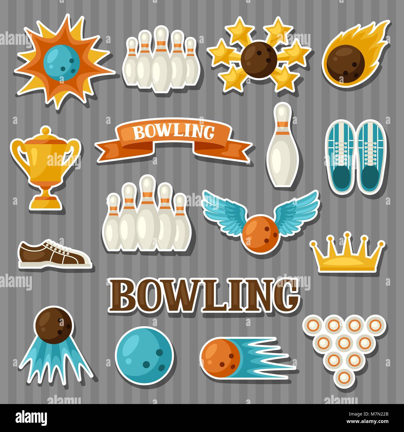 Set of bowling items. Objects for decoration, design on advertising ...
