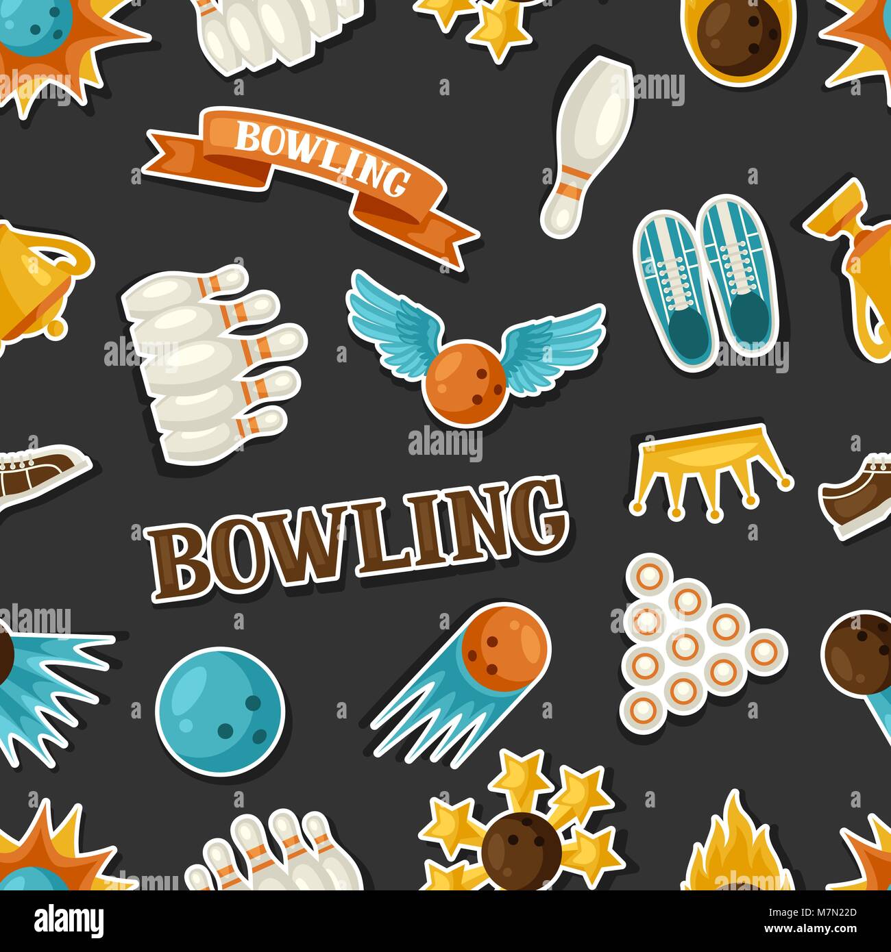 Seamless pattern with bowling items. Background made without clipping ...