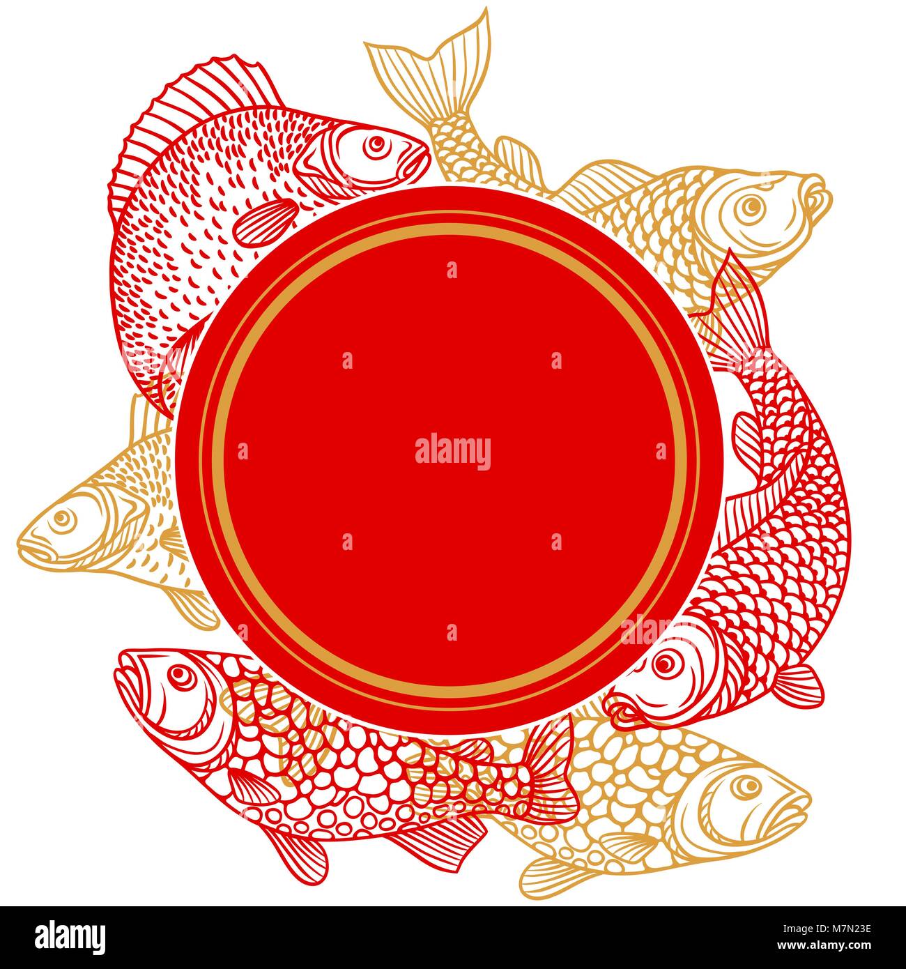 Circle frame with decorative fish. Image for design on t-shirts, prints ...