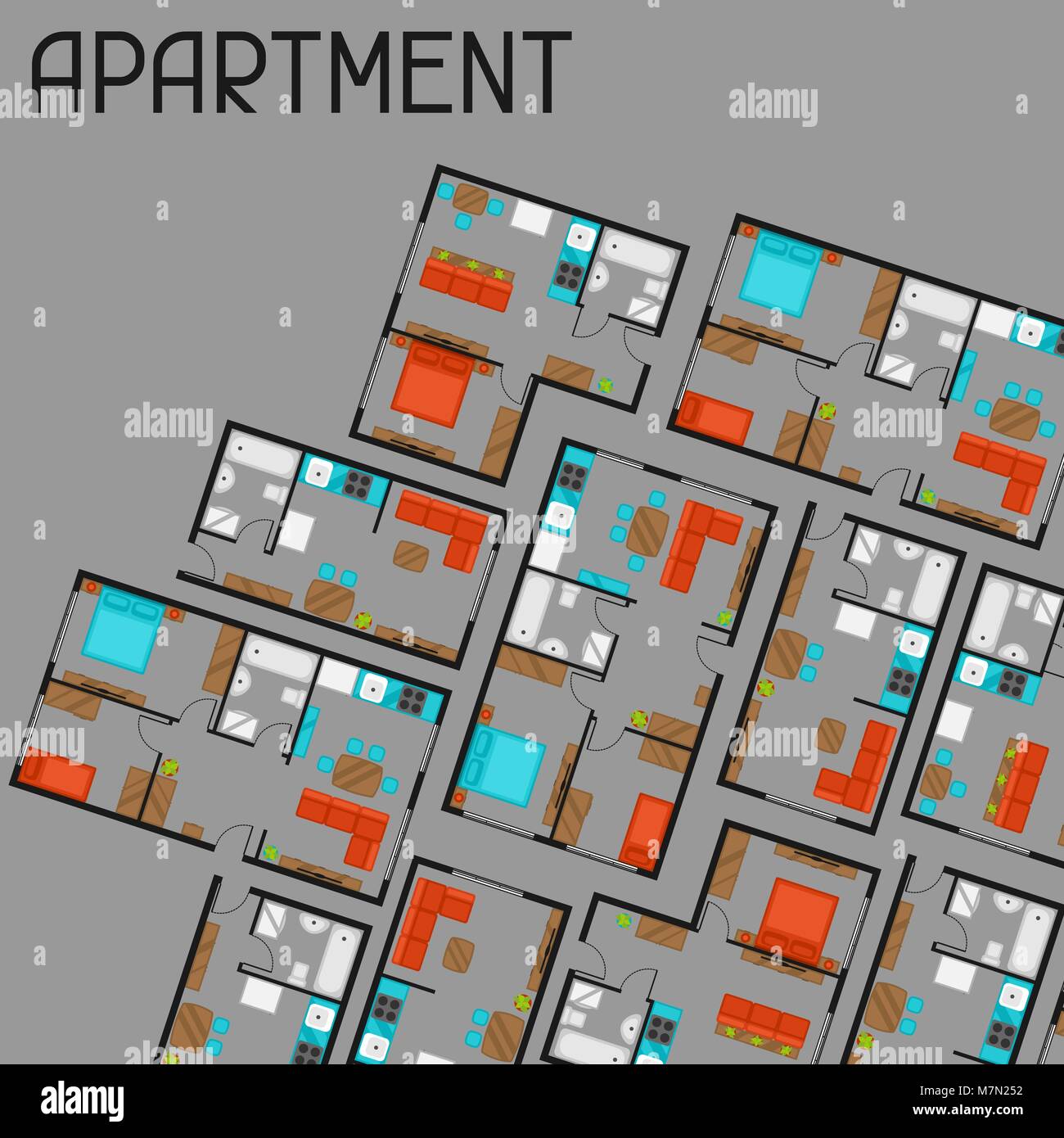 Background with architectural projects of apartment and furniture Stock ...