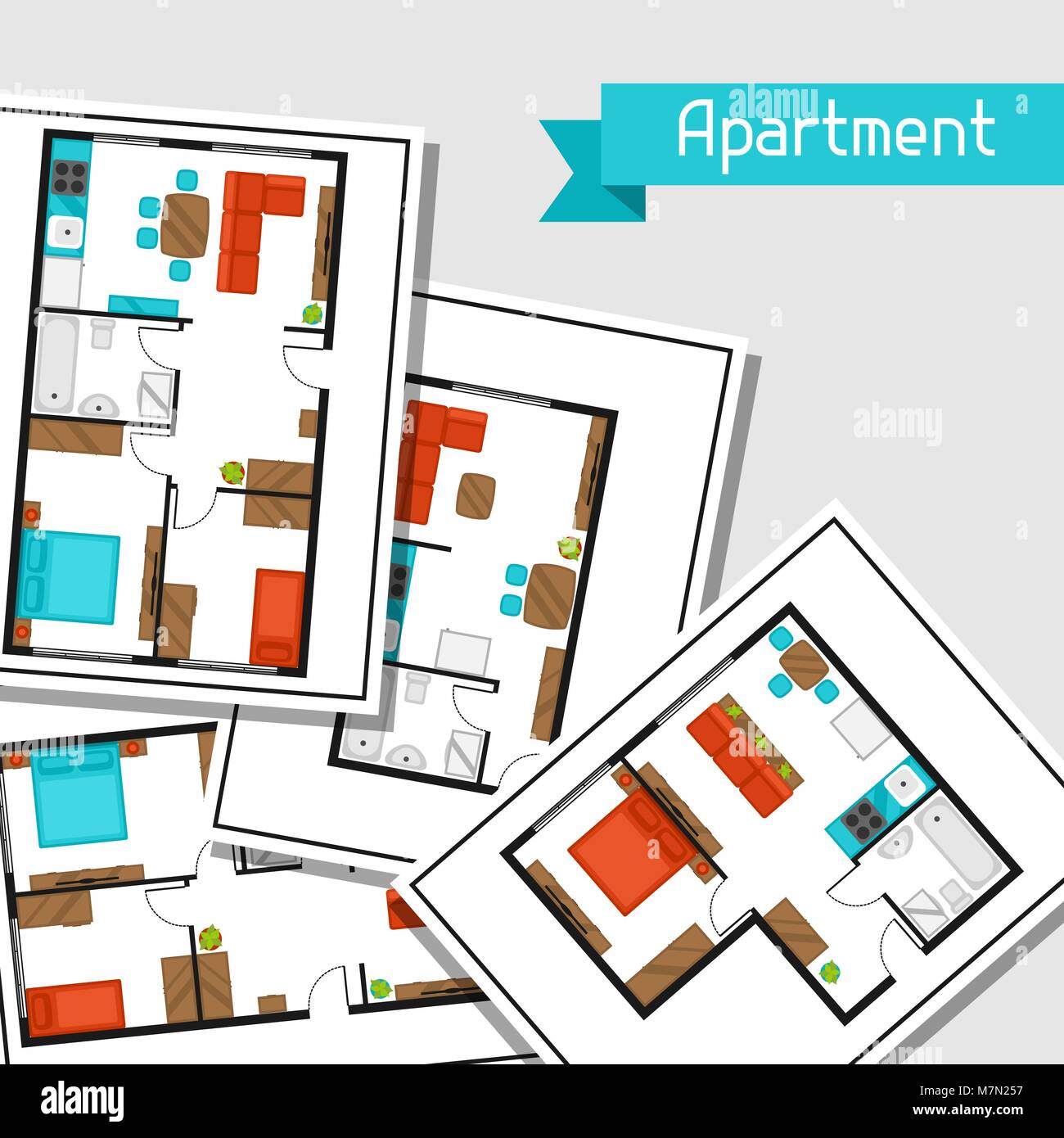 Background with architectural projects of apartment and furniture Stock ...