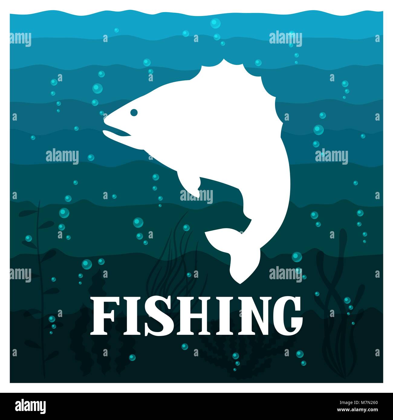 Fishing illustration with fish. Design for cards, covers, brochures and ...