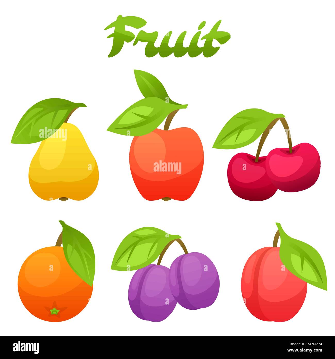Set of stylized fresh fruits on white background Stock Vector Image ...