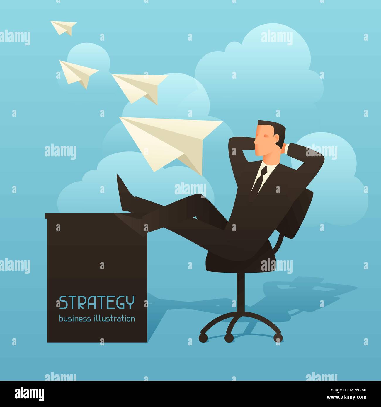 Strategy business conceptual illustration with businessman and paper ...