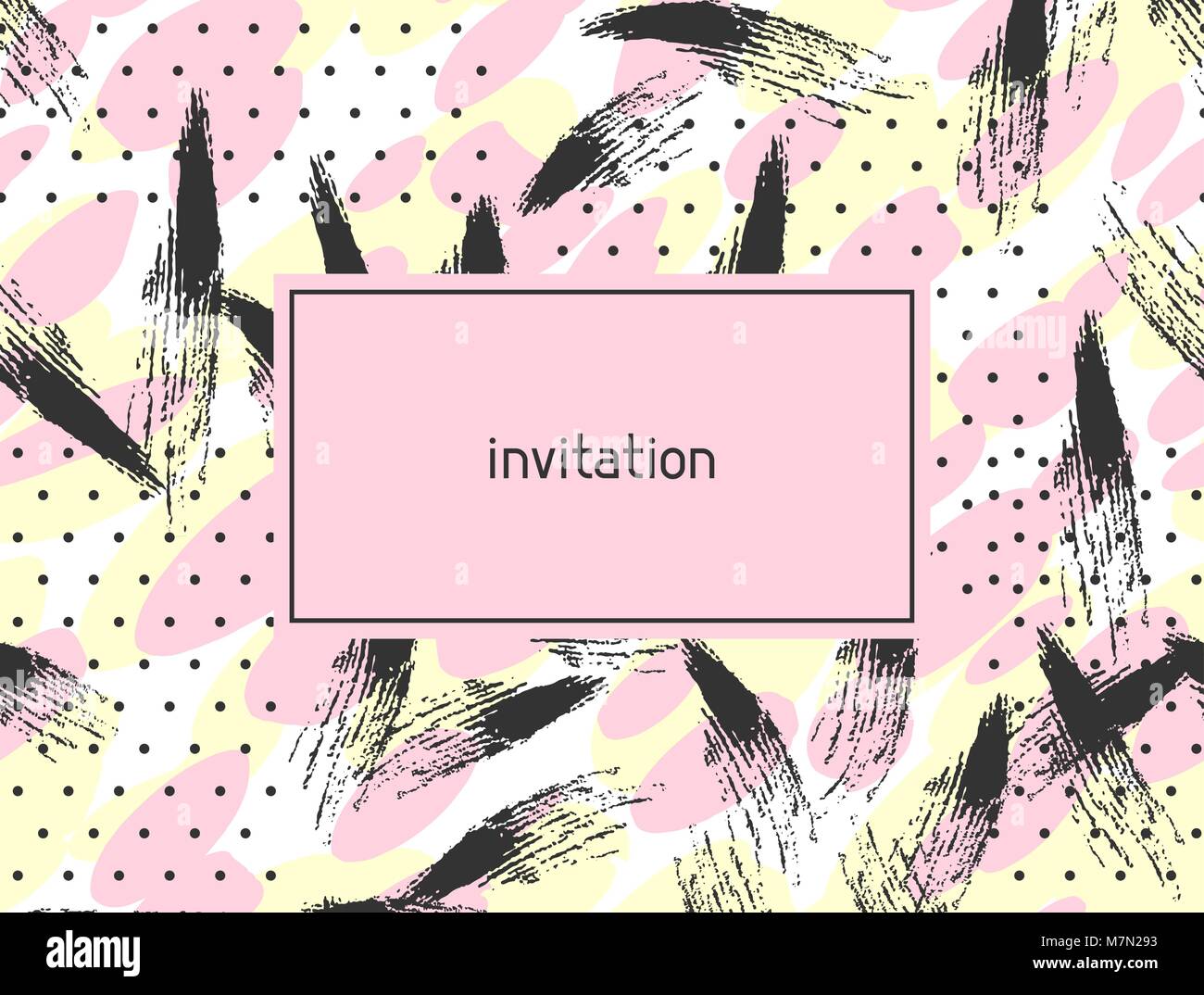 Hand drawn abstract grunge invitation card. Background painted with ink ...