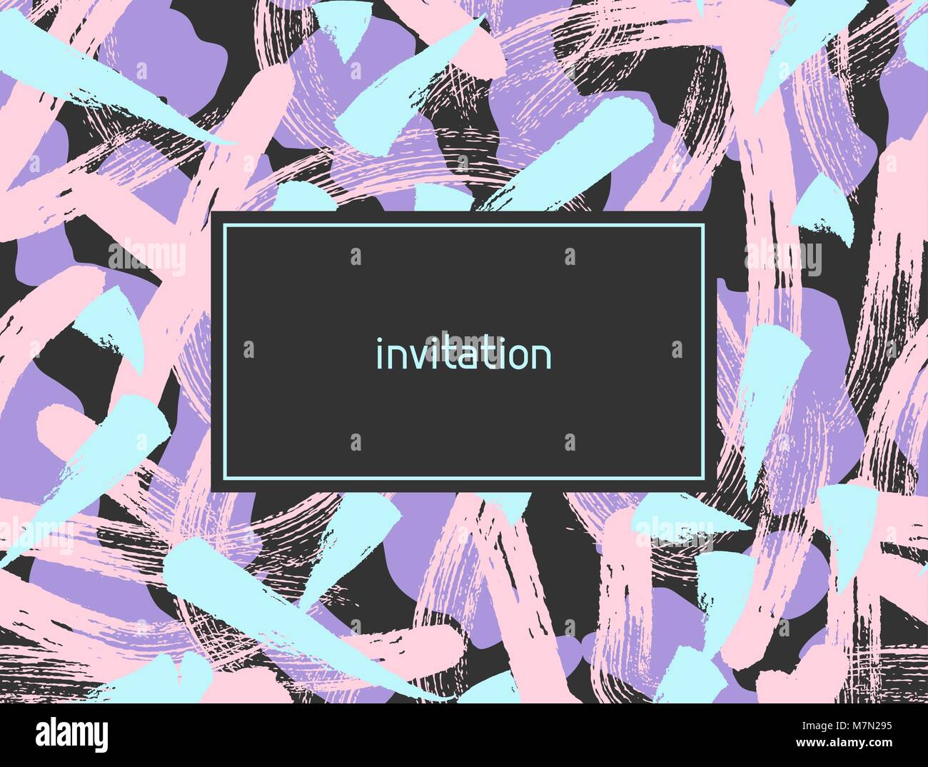 Hand drawn abstract grunge invitation card. Background painted with ink ...