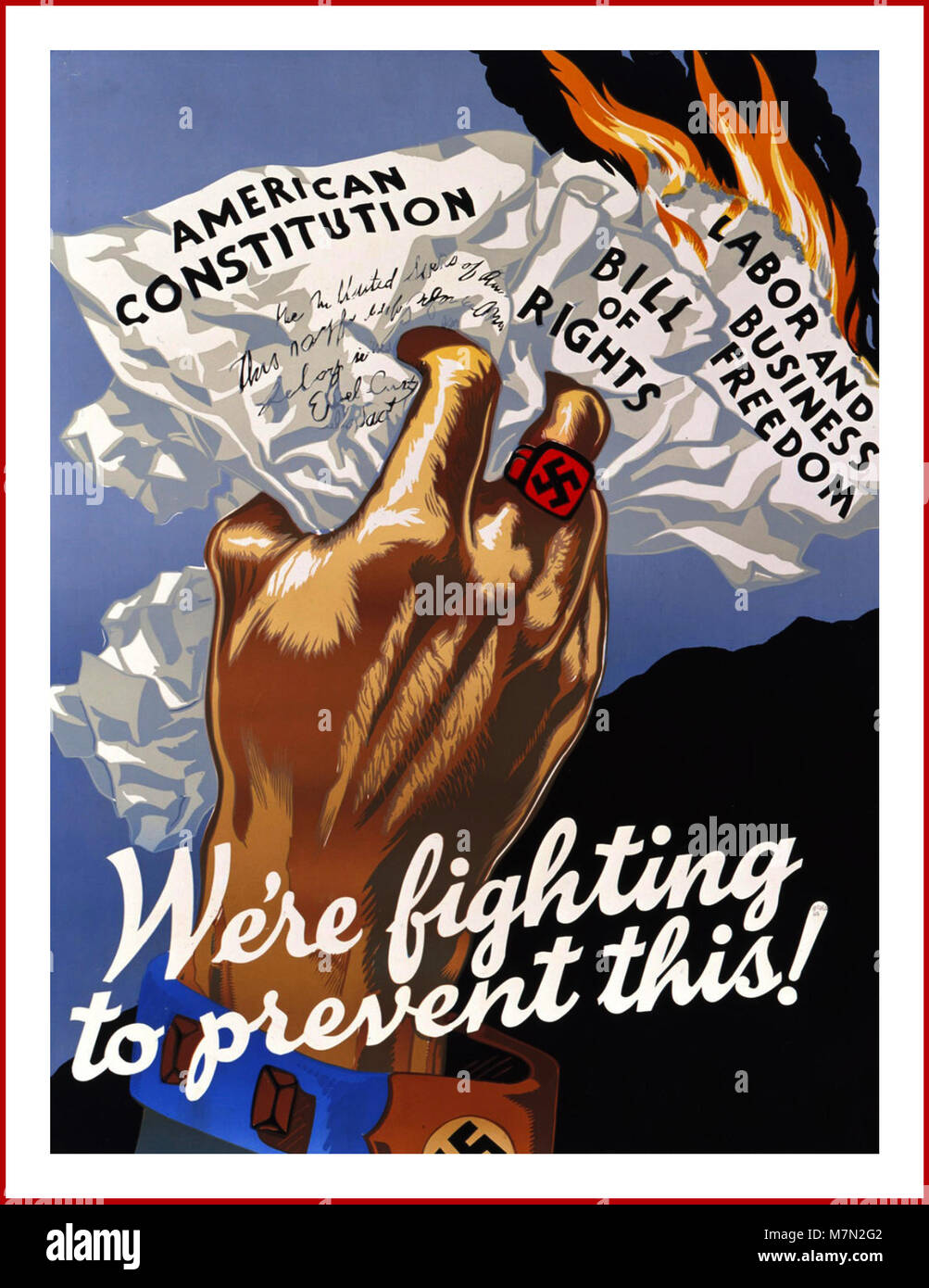 WW2 1940's American propaganda poster "We're fighting to prevent this ...