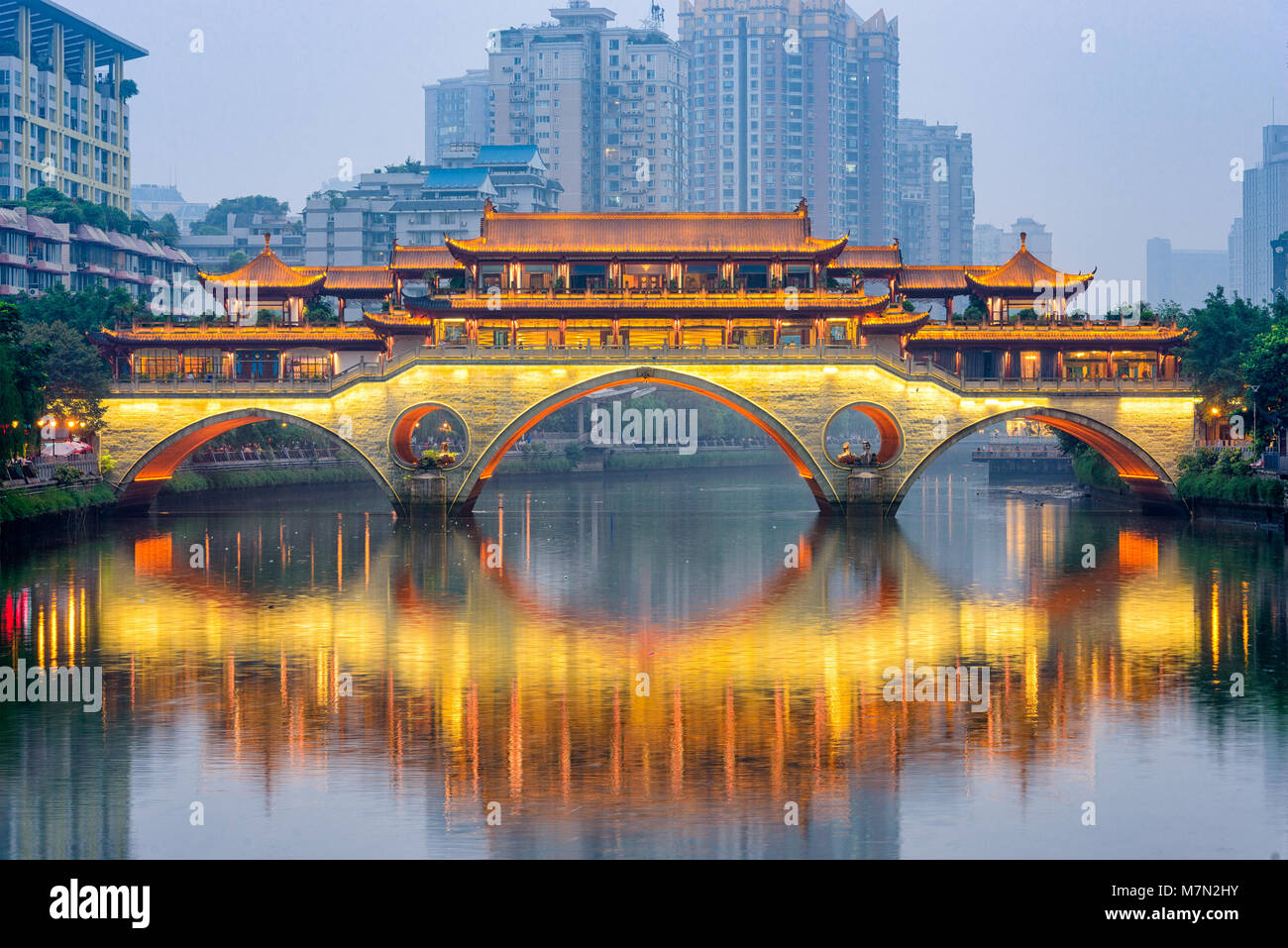 Chengdu, China at Anshun Bridge over the Jin River Stock Photo - Alamy