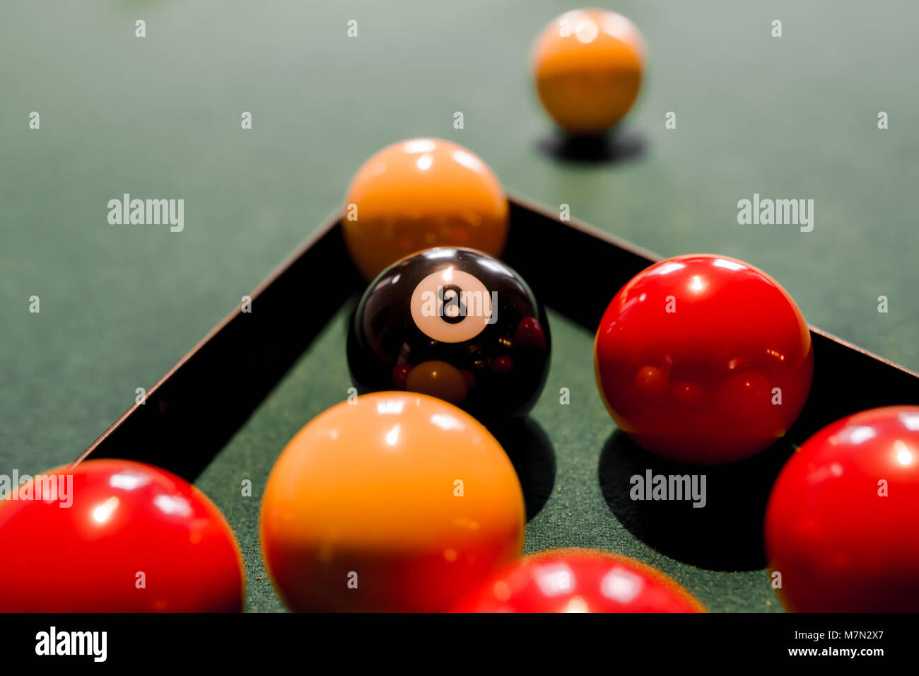 Broken up balls on a pool table Stock Photo - Alamy