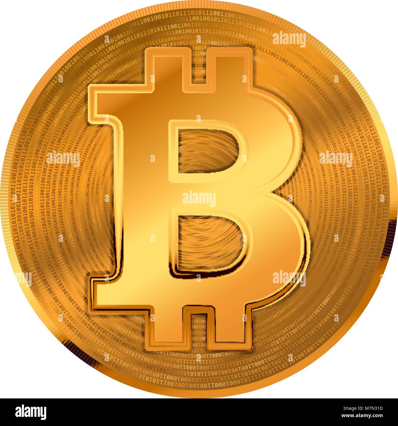 Crypto currency golden coin with bitcoin symbol and number zero and one ...