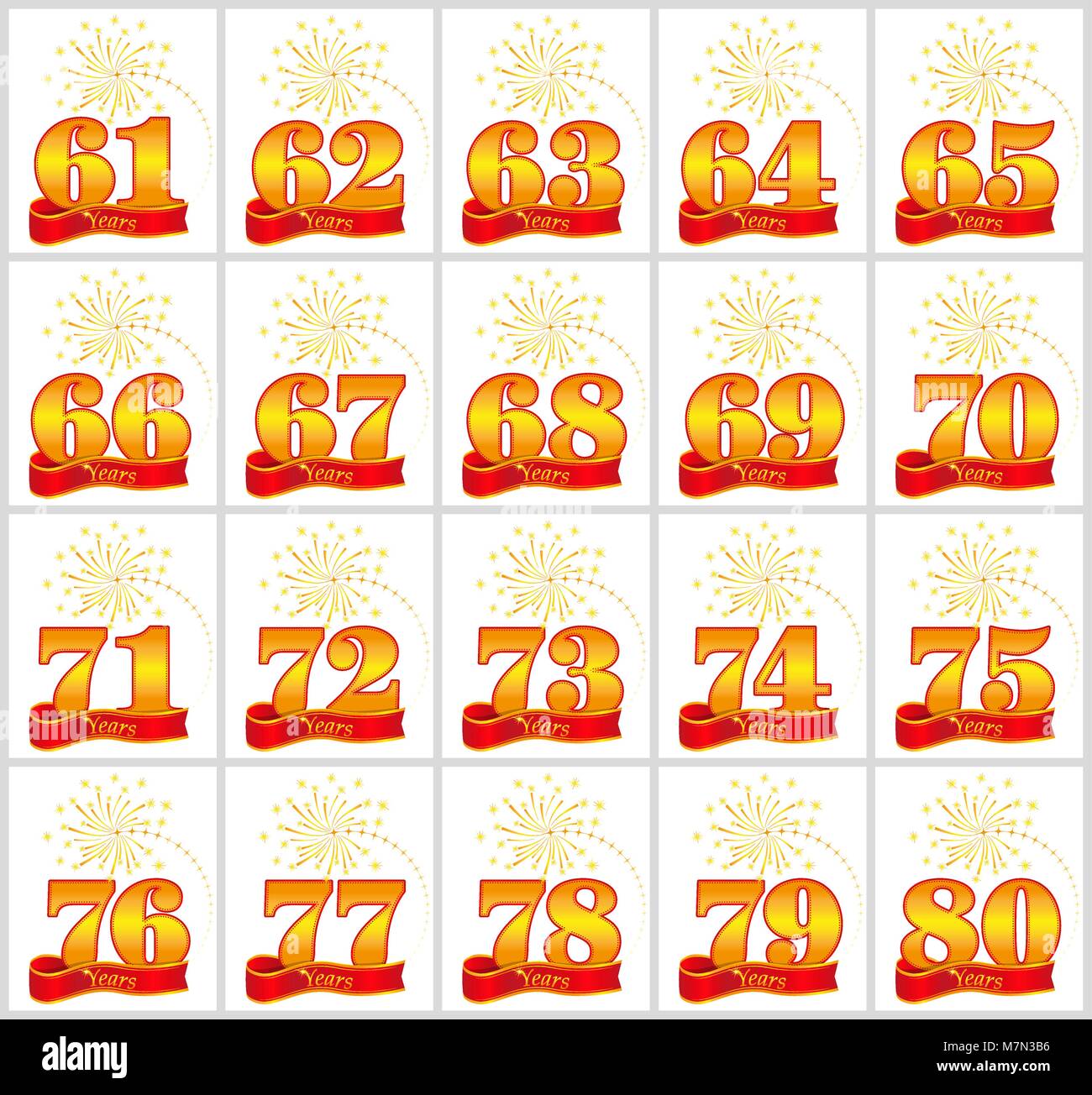 Set of gold numbers from 61 to 80 and the word of the year on the ...