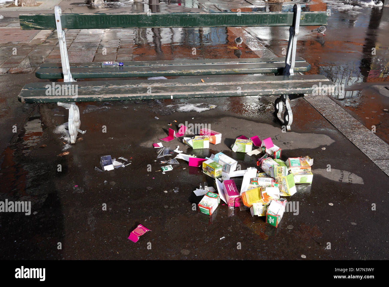 Empty tea box on the sidewalk, Chinatown, Avenue d'Ivry, Paris, France ...