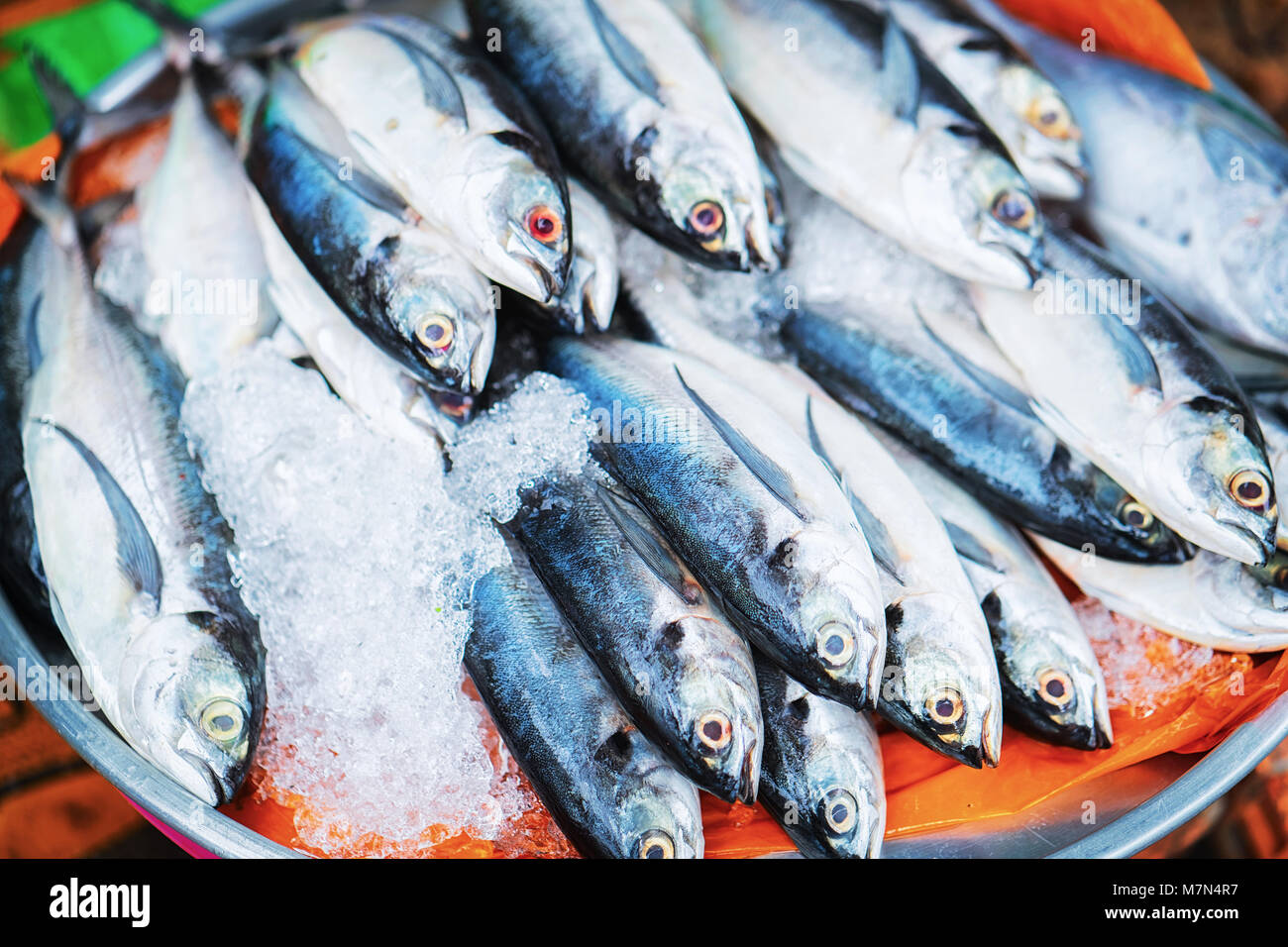 Counter with fresh fish at the street market in Can Tho, Vietnam Stock ...