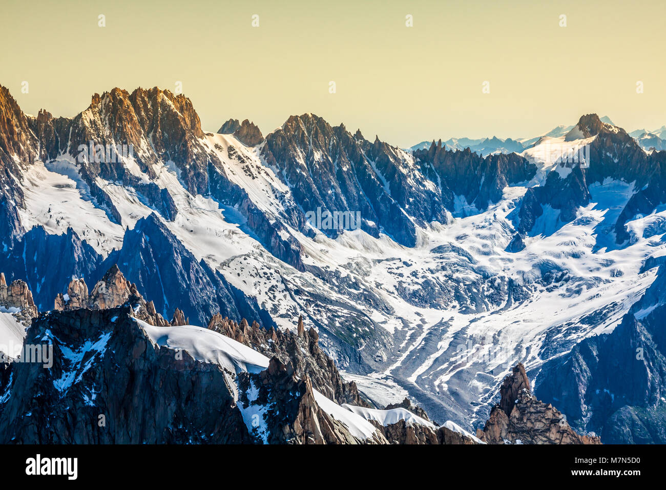 Mont Blanc mountain massif summer landscape(view from Aiguille du Midi Mount, French Stock Photo ...