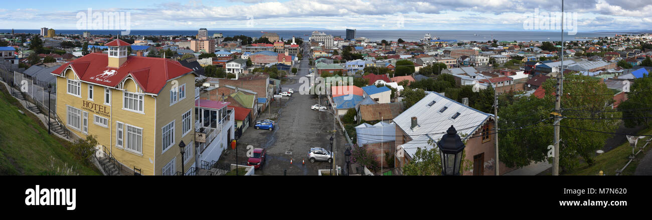 Panoramic view of Punta Arenas and Straits of Magellan. Patagonia ...