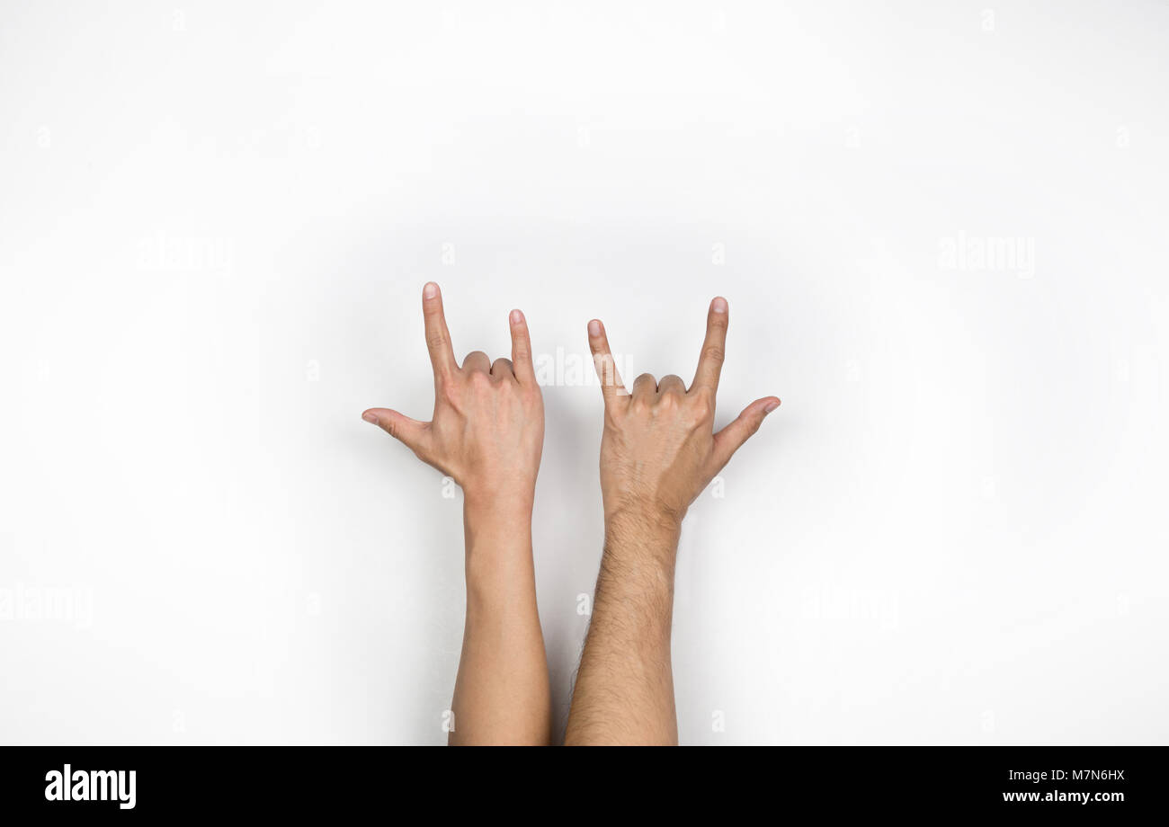 Two love sign, hand gesture on white background Stock Photo - Alamy