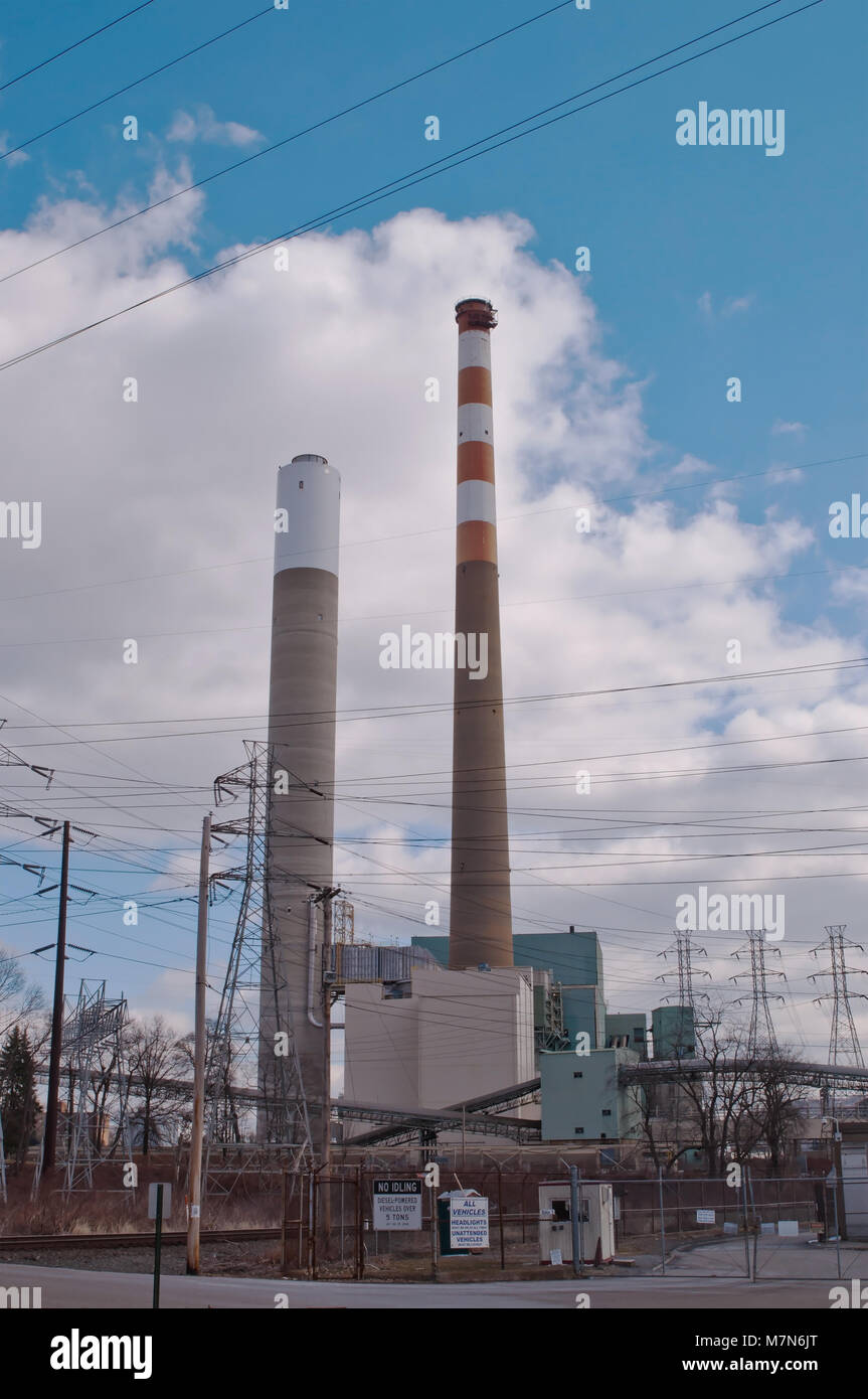 Smokestacks at the Cheswick generating station, an electricity ...