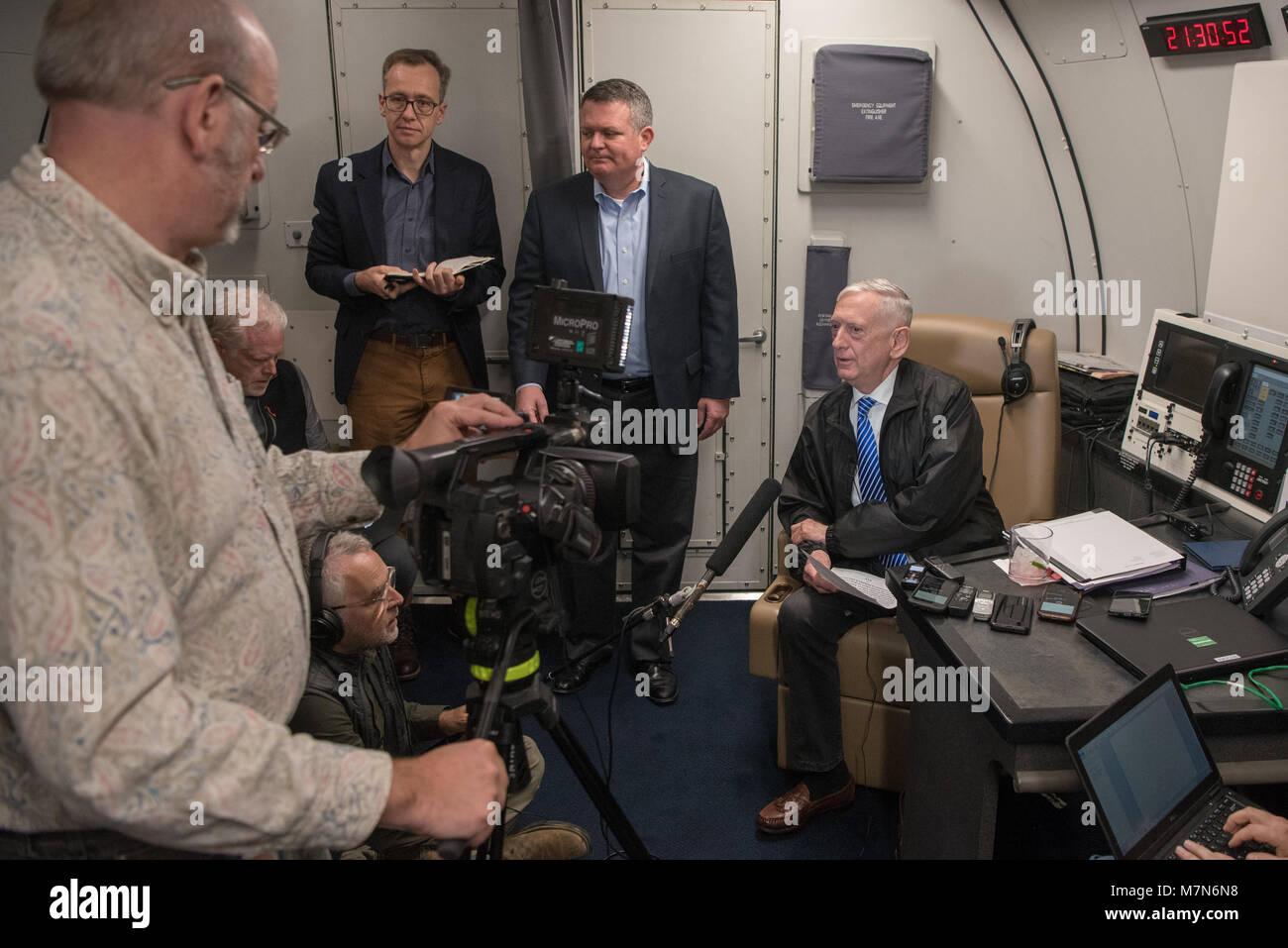 Defense Secretary James N. Mattis speaks to memebers of the press ...