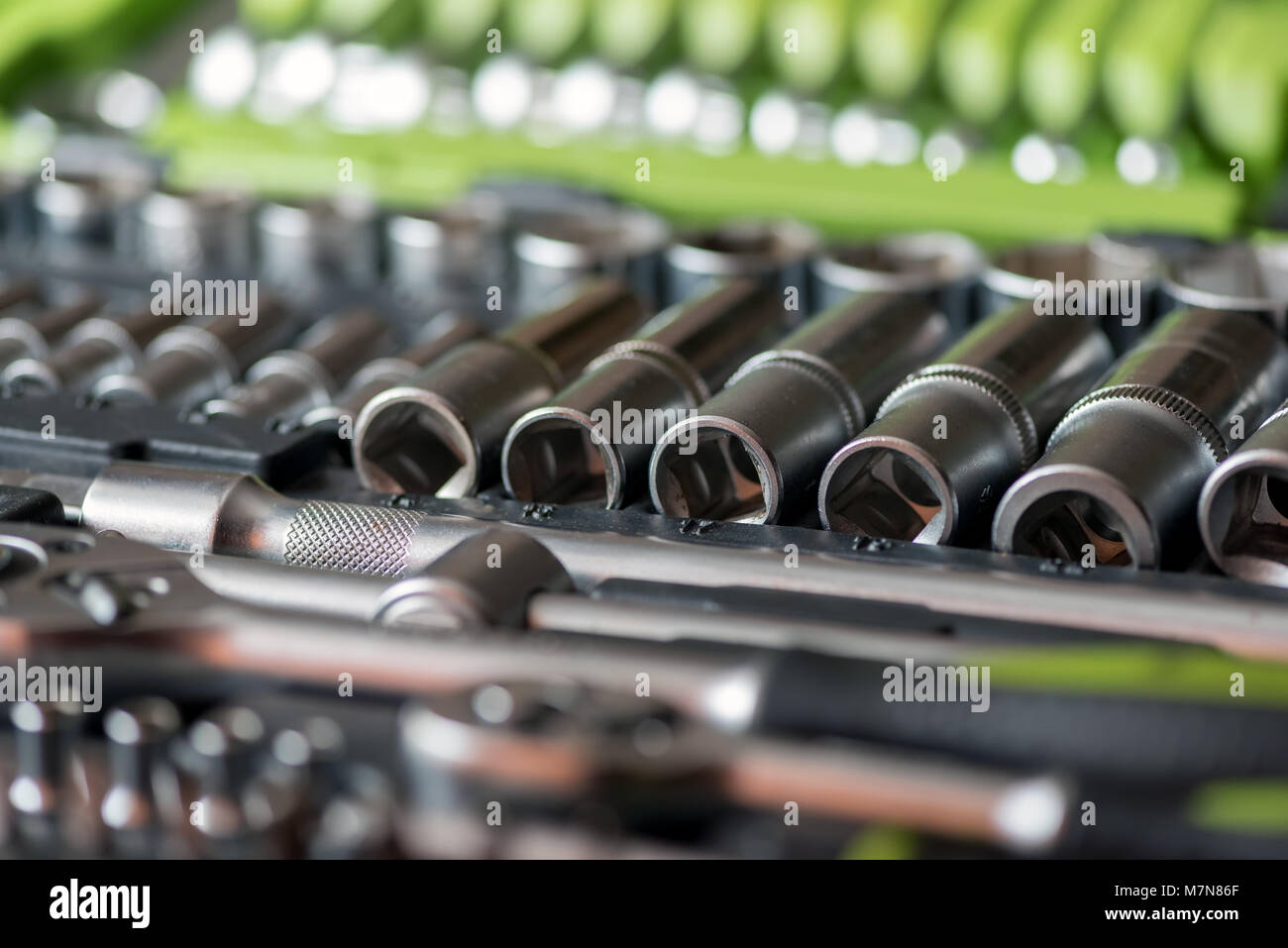 Set of tools for car repair in box, closeup Stock Photo - Alamy