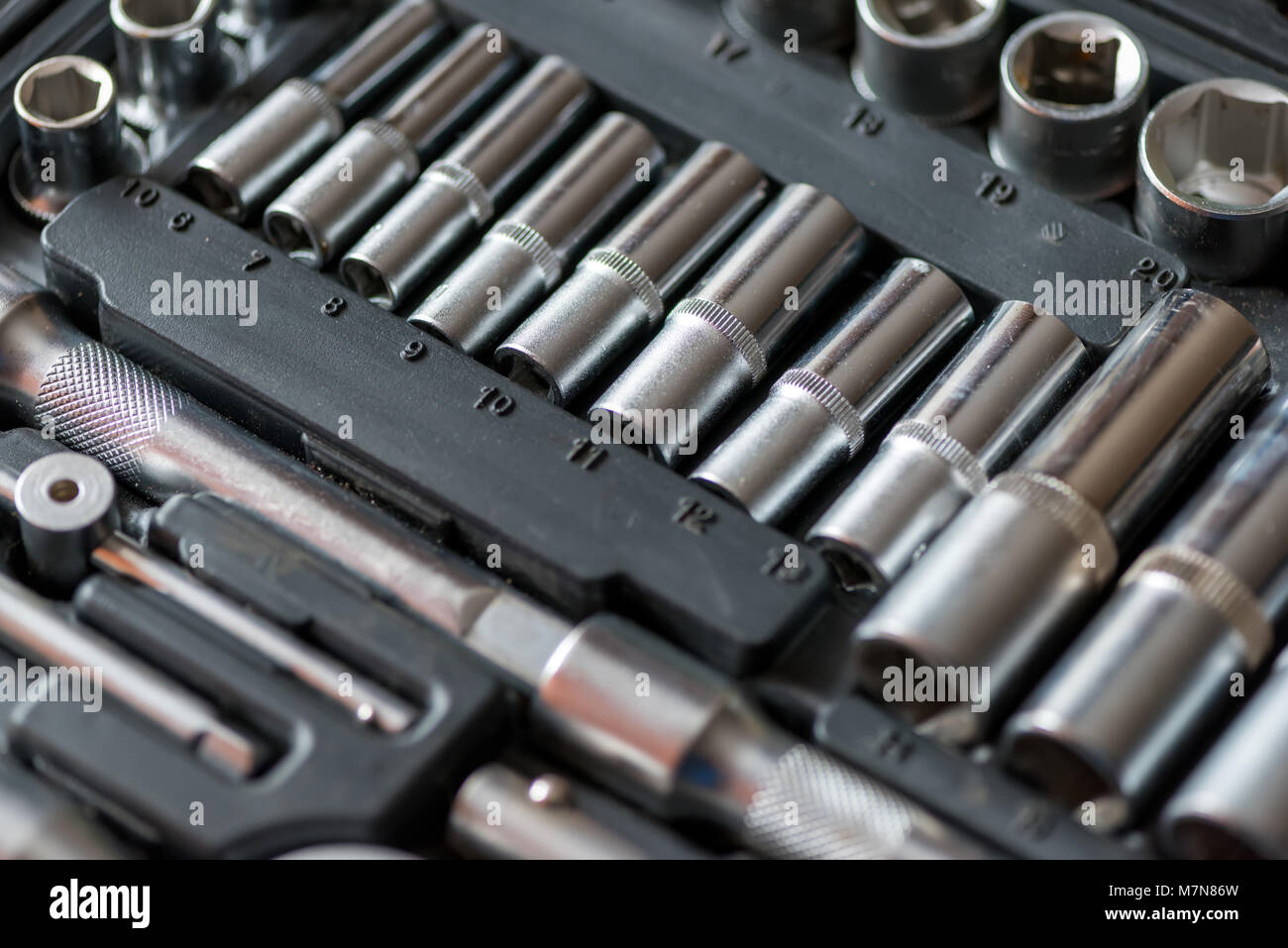 Set of tools for car repair in box, closeup Stock Photo - Alamy