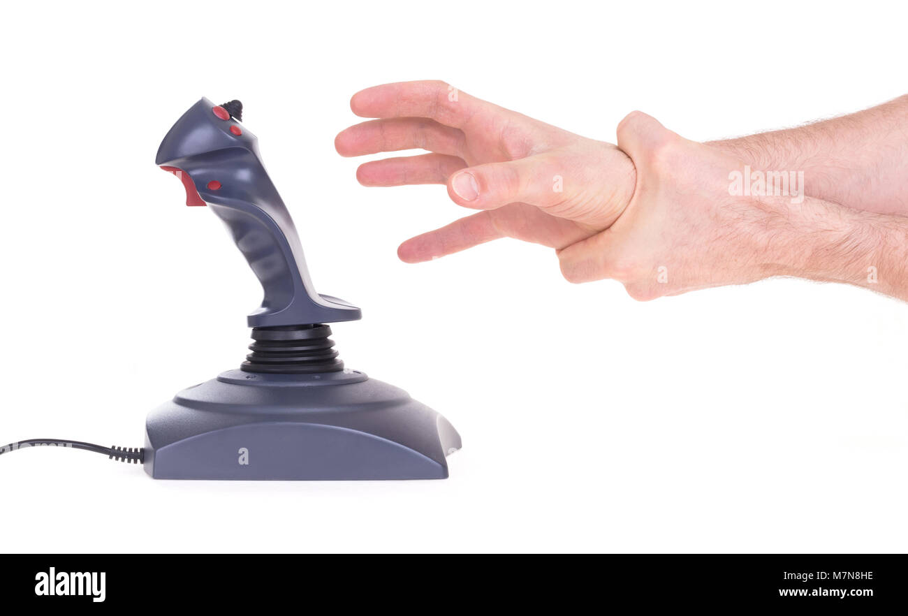 Hand holding gaming joystick, isolated on a white background Stock ...