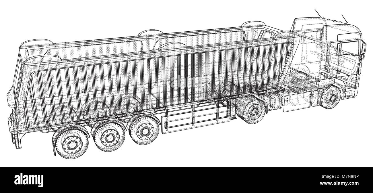 Dump truck vector illustration. Isolated white tipper lorry. Tracing ...