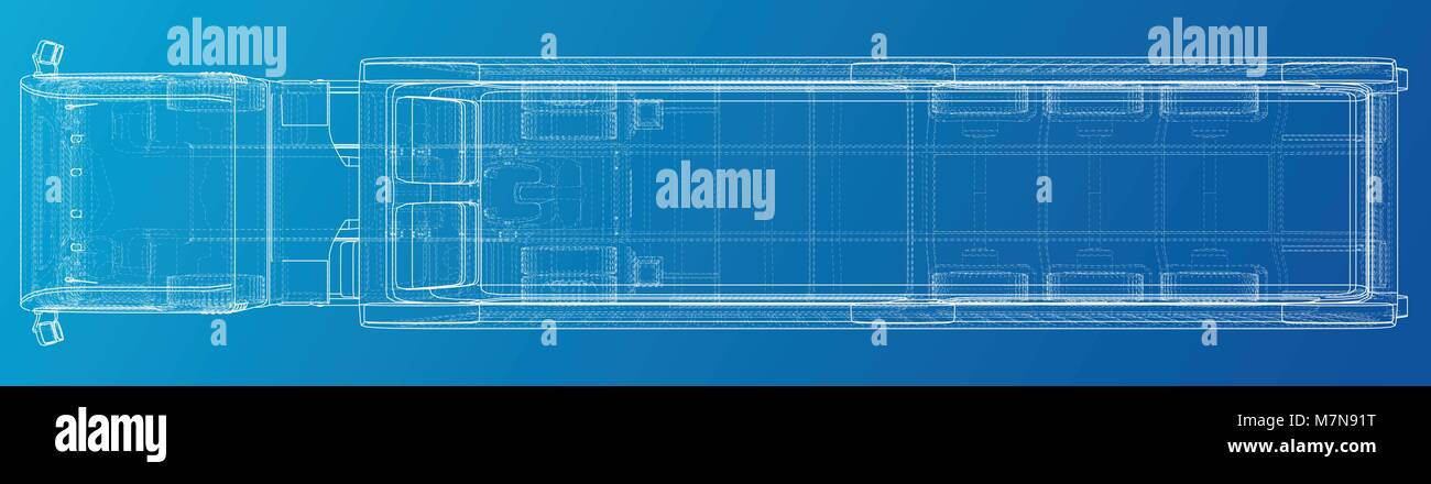 Top view. Line vector construction machinery truck tipper. Industrial ...