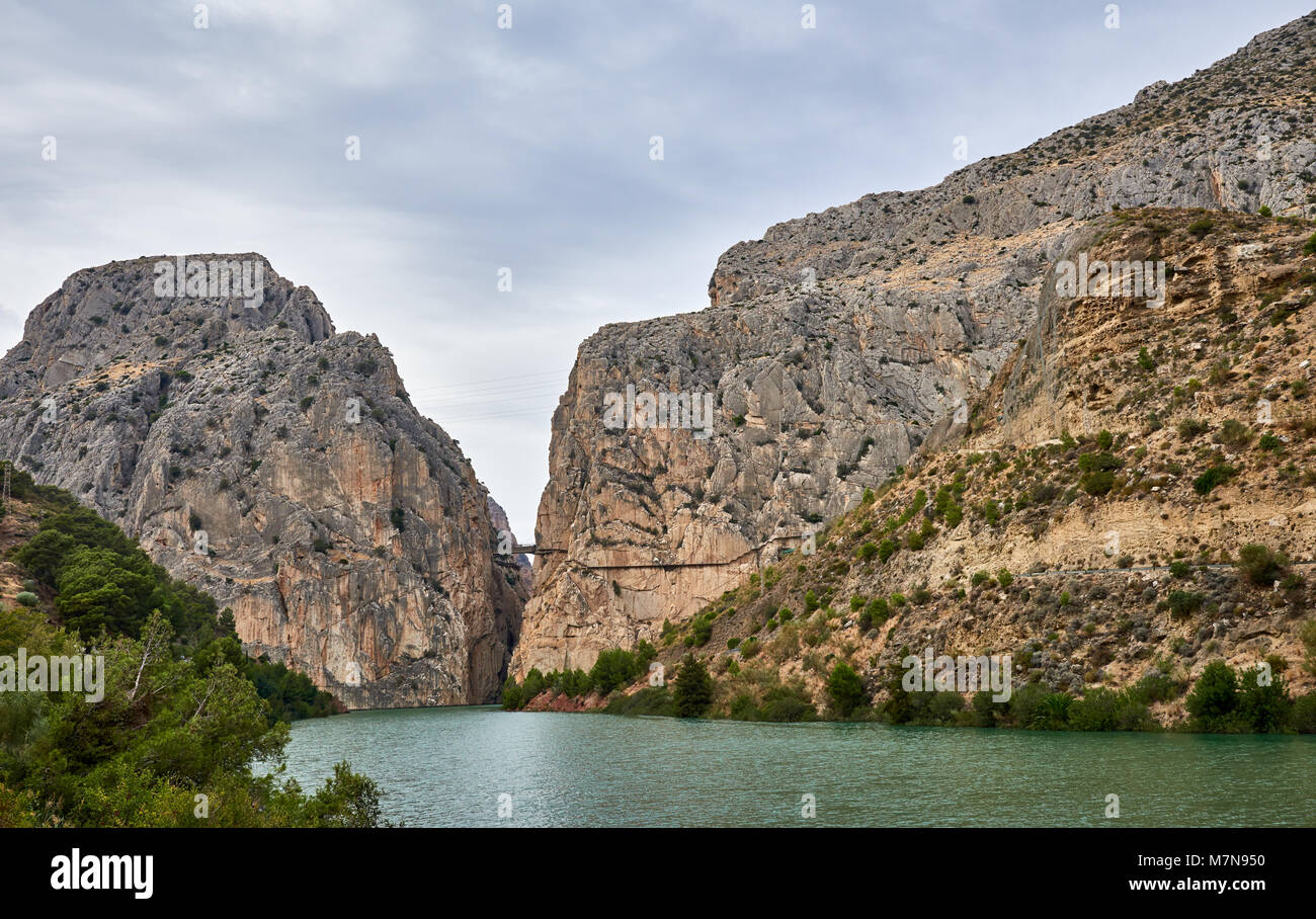 Tourists walk along the Caminito Del Rey Gorge walkway, near Malaga in ...