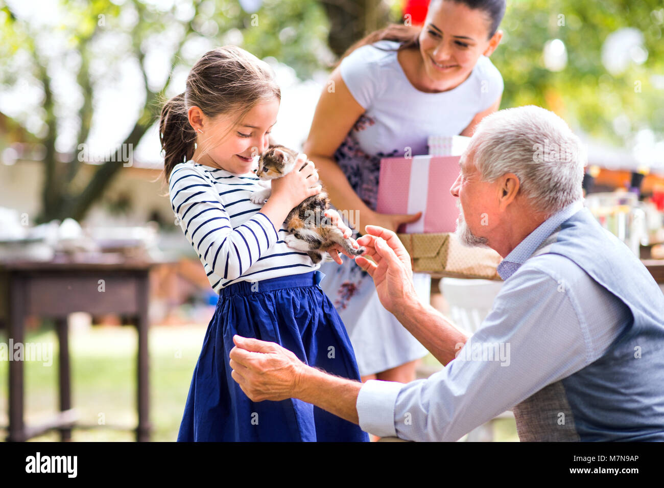 Family celebration or a garden party outside in the backyard Stock ...