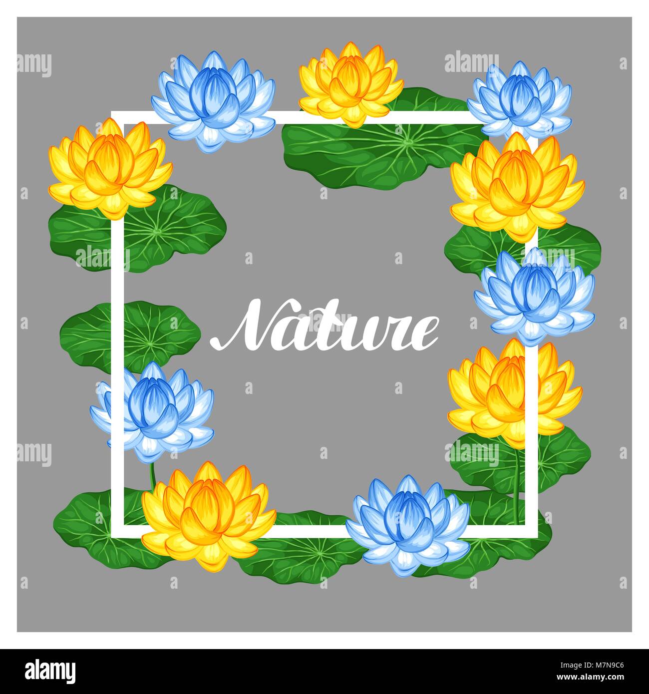 Natural frame with lotus flowers and leaves. Image for invitations ...