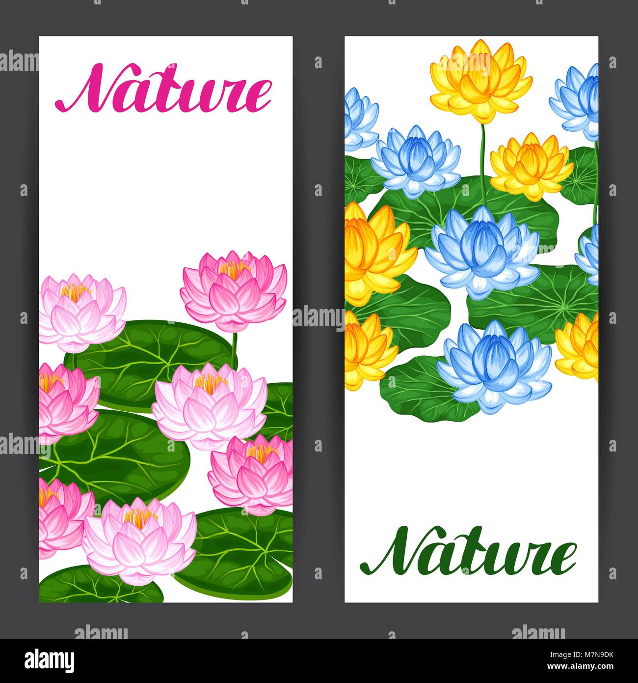 Natural banners with lotus flowers and leaves. Design for cards ...