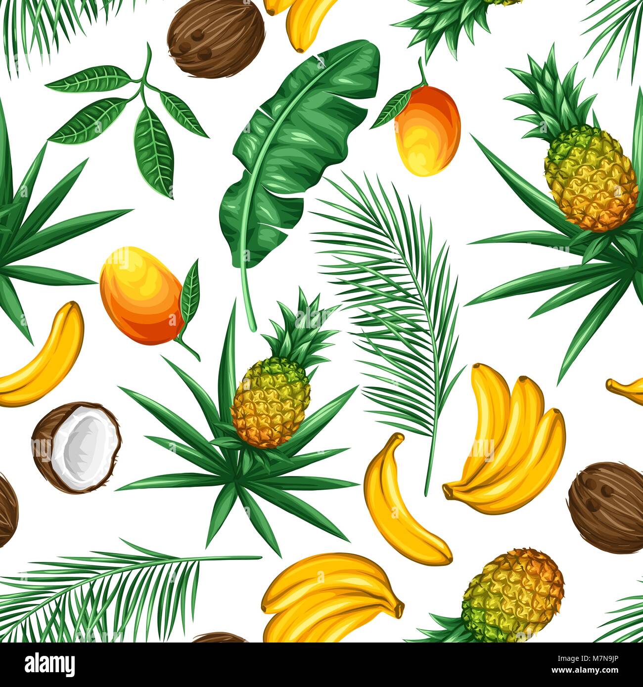 Seamless pattern with tropical fruits and leaves. Background made ...