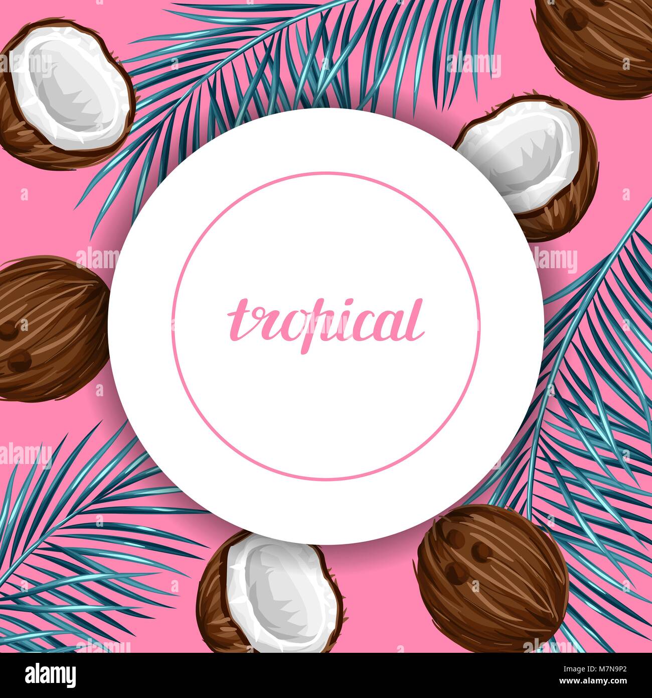Card with coconuts. Tropical abstract frame in retro style. Image for ...