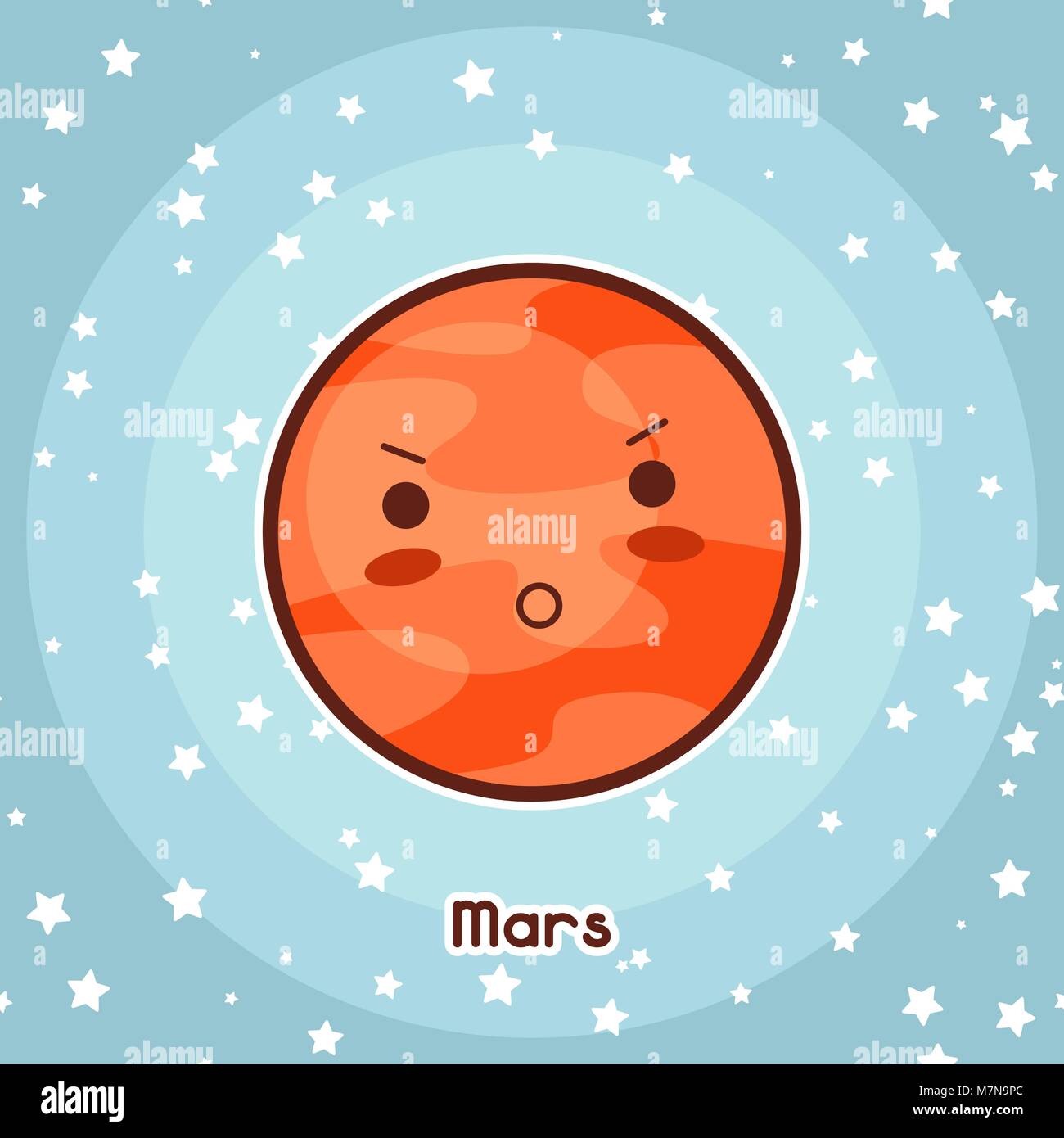 Kawaii space card. Doodle with pretty facial expression. Illustration ...