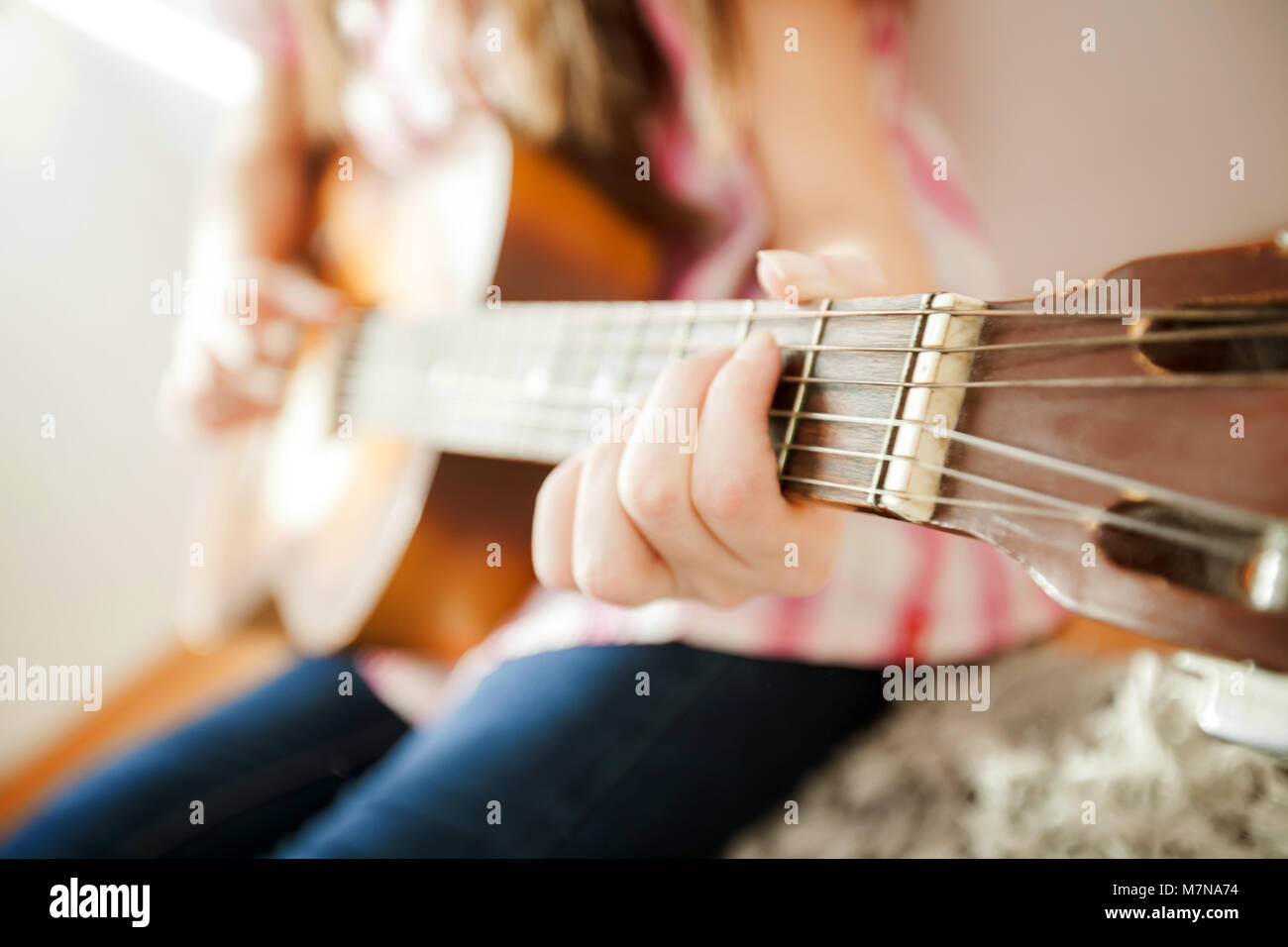 Music young woman, Female hand playing classical guitar, unrecognizable ...