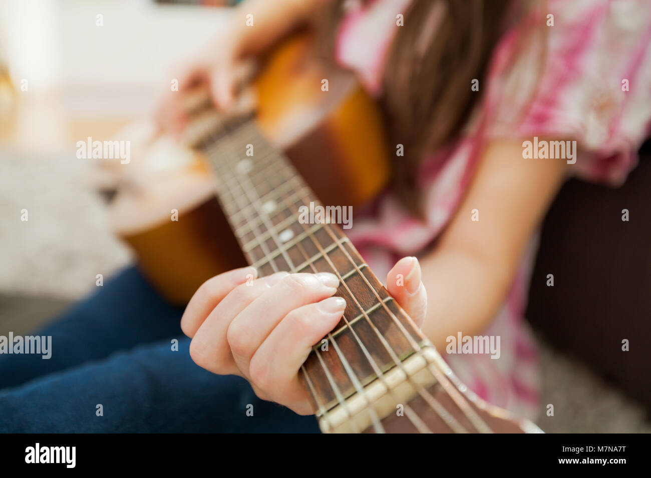Music young woman, Female hand playing classical guitar, unrecognizable ...