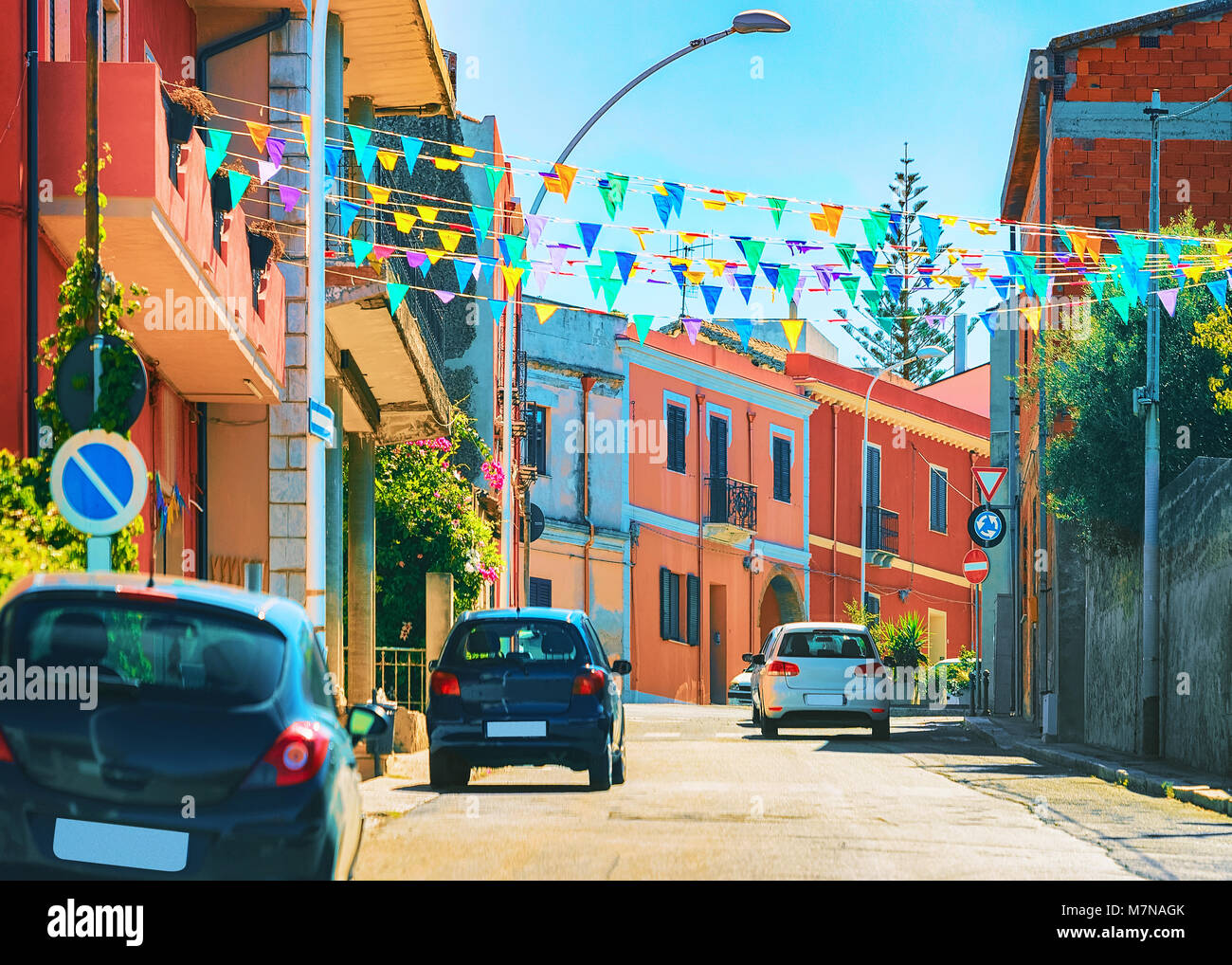 Street at the road in Santadi town at Carbonia Iglesias province ...