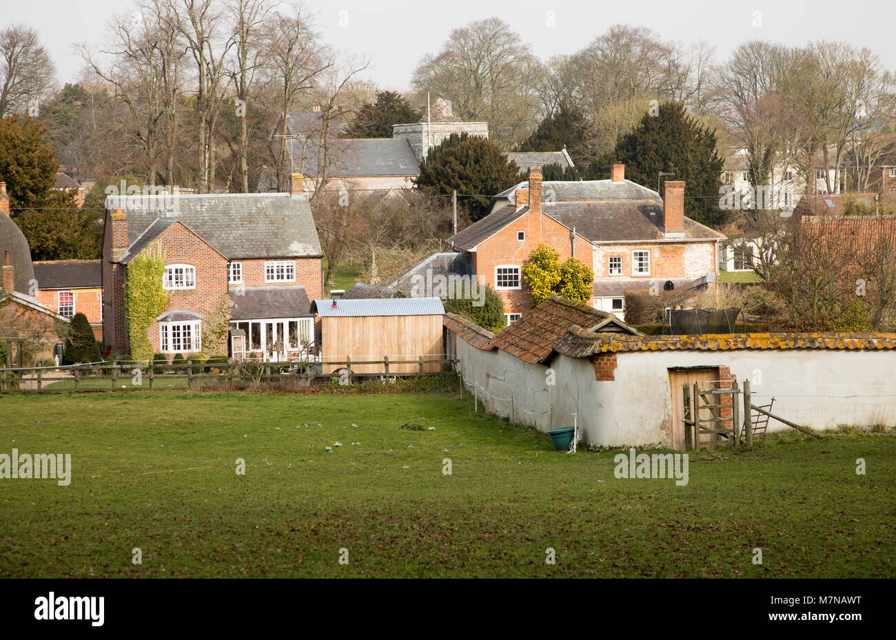 Buildings in valley floor of Tilshead village, Wiltshire, England, UK ...