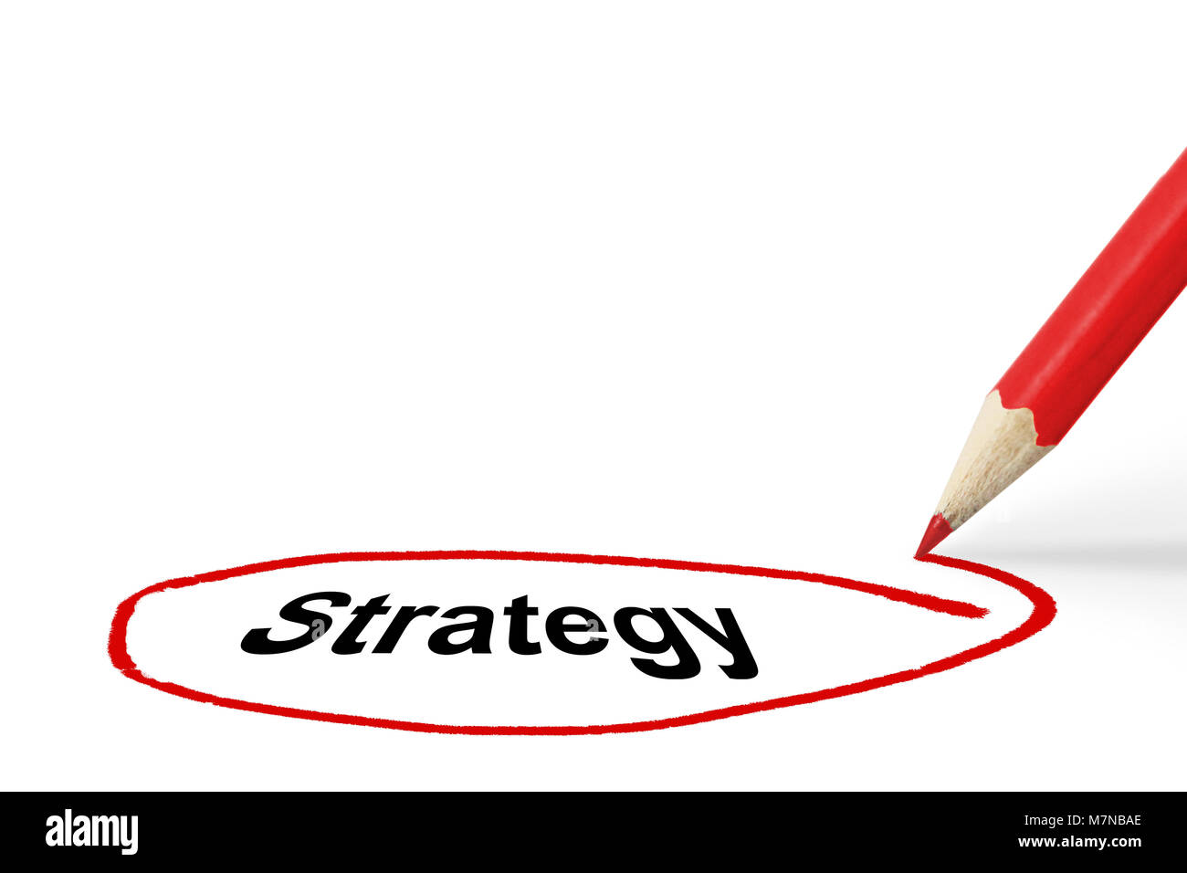 Strategy word with red pencil background Stock Photo - Alamy