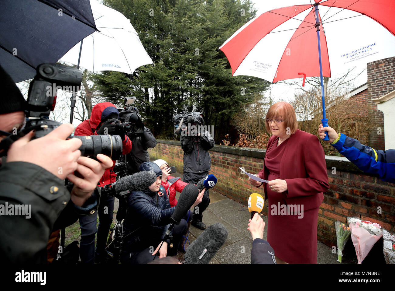 Lady Anne gives a statement outside her Liverpool home following the ...